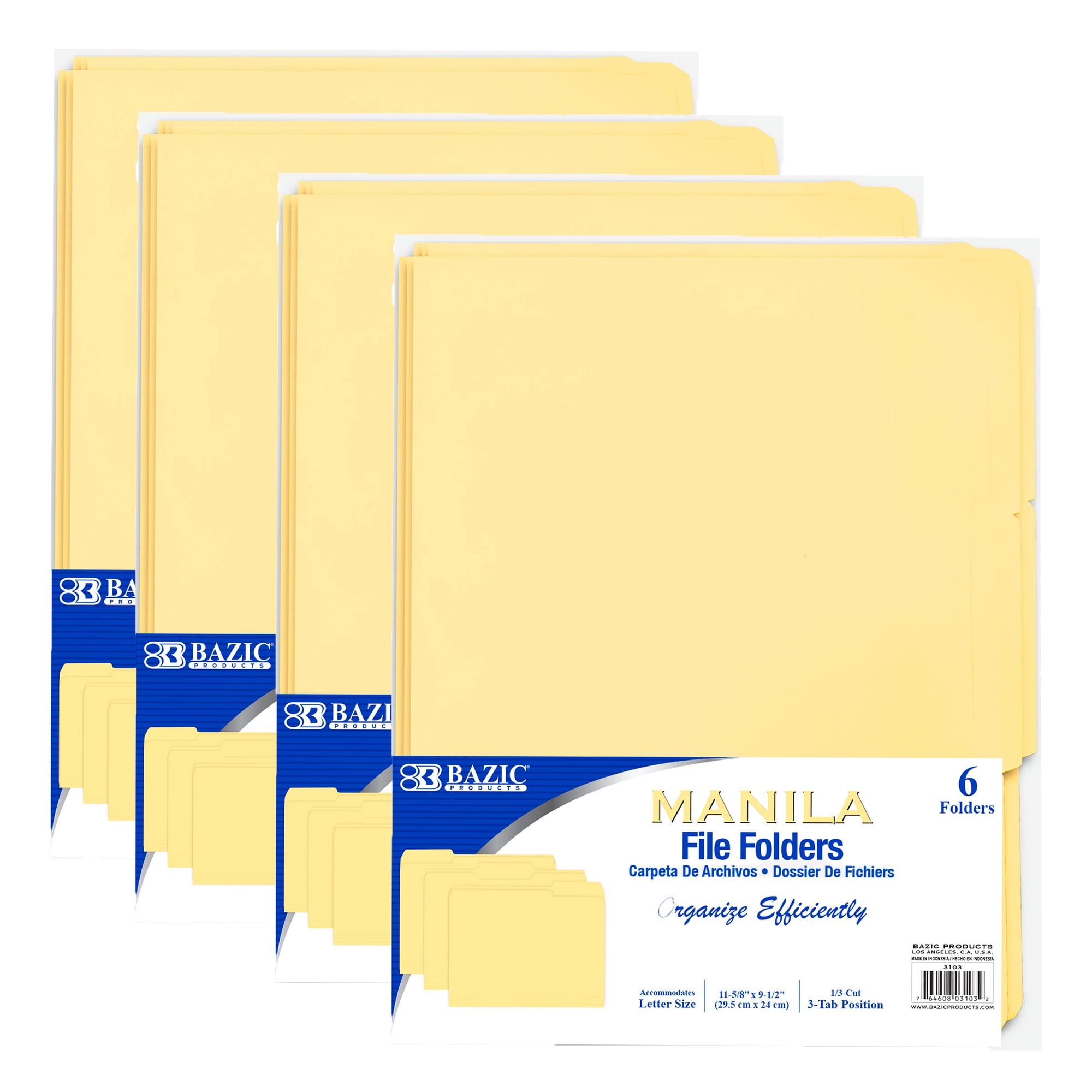BAZIC Manila File Folder 1/3 Cut Letter Size, Total 24-Count - Walmart.com