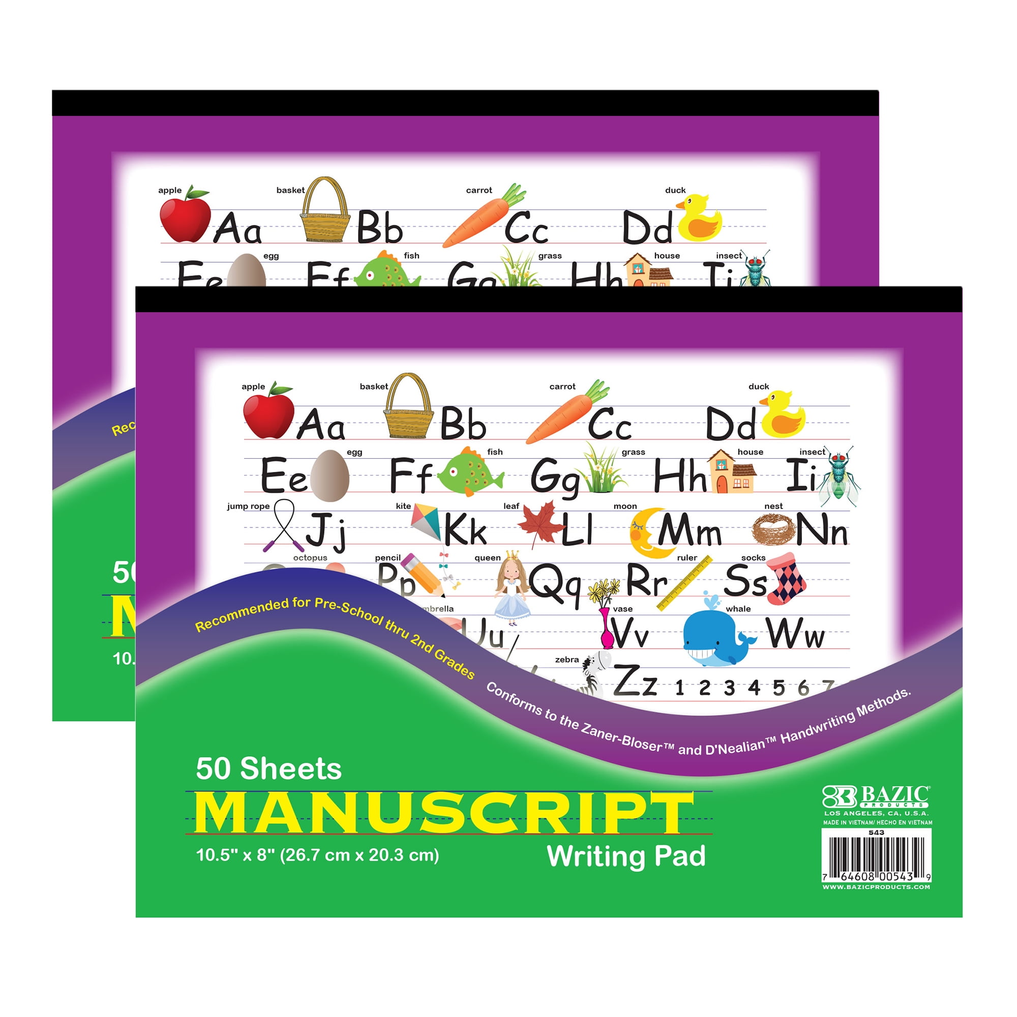 BAZIC Manuscript Writing Pad 50 Sheet 10.5"x8" Handwriting Workbook, 2 ...