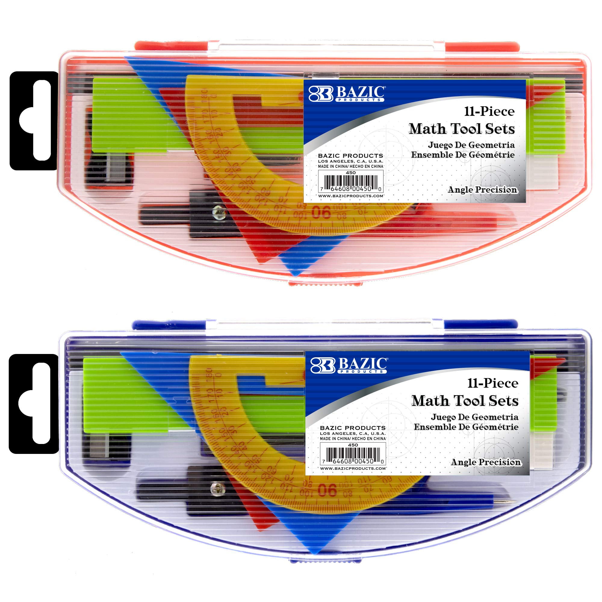 BAZIC Math Geometry 11-Piece Set for Students - Protractor, Rulers ...