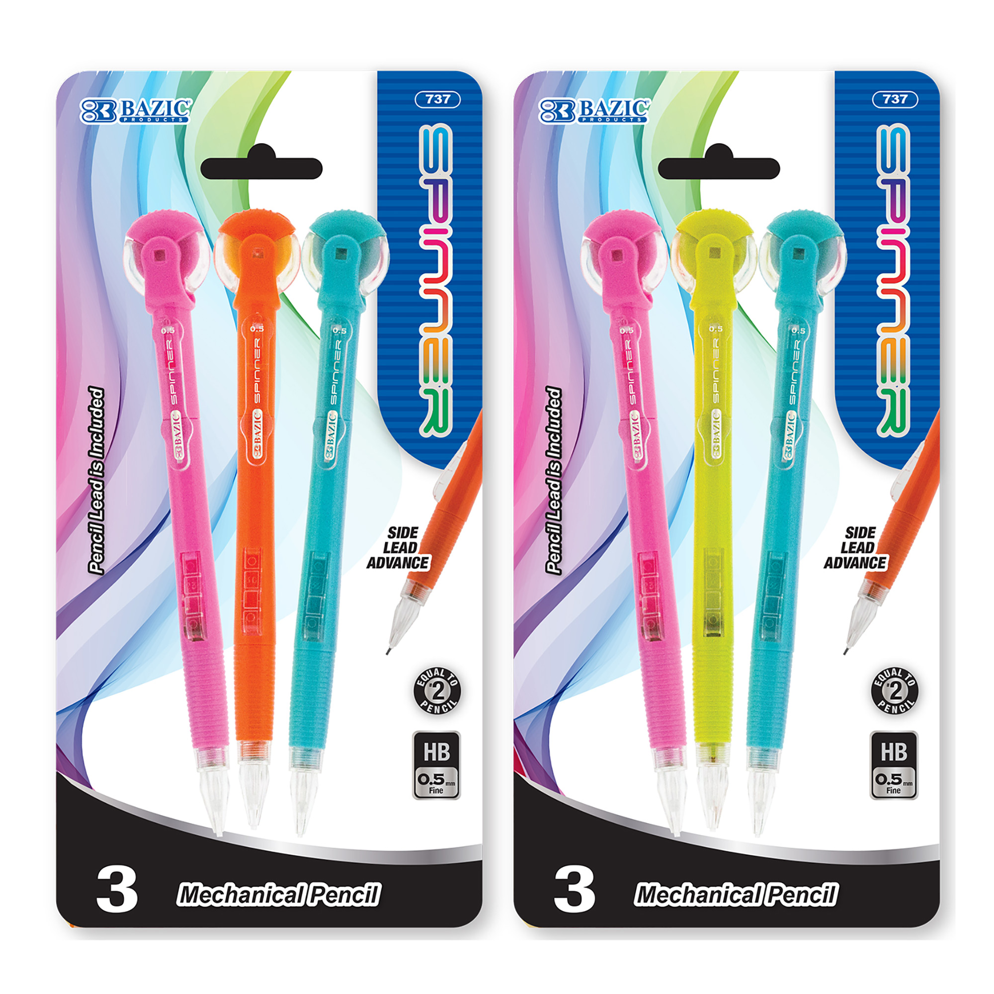 BAZIC Mechanical Pencil 0.5mm Spinner, Latex Free Eraser, (3/Pack ...