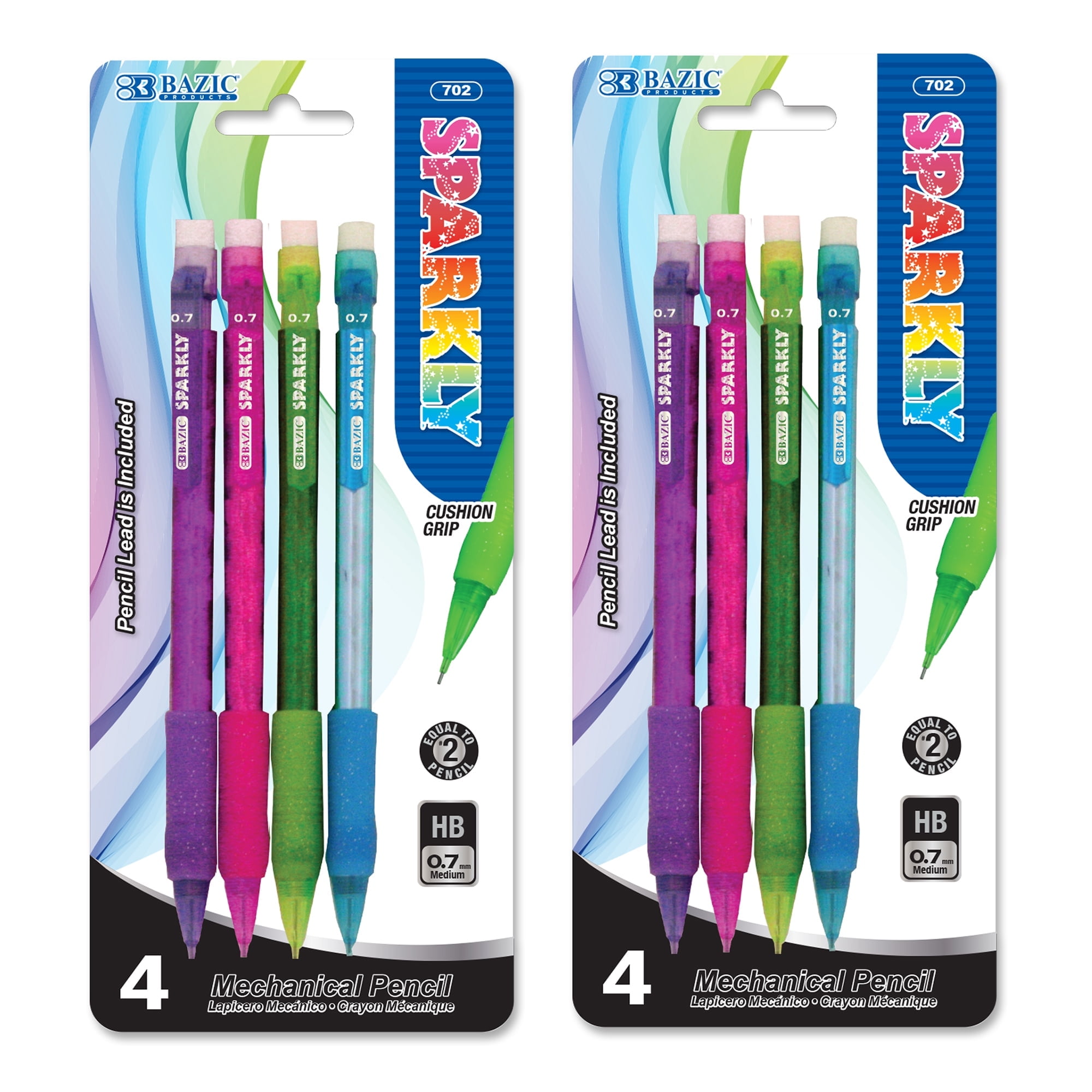 BAZIC Mechanical Pencil 0.7mm Electra Sparkly Glitter Grip, Latex Free ...