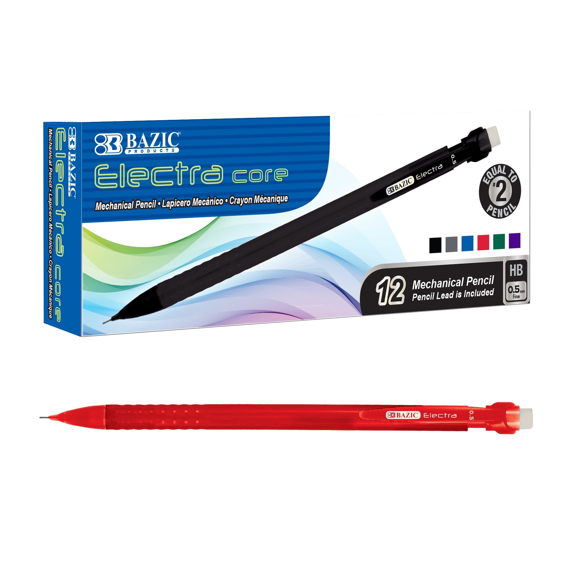 BAZIC Mechanical Pencil Electra Core 0.5mm, Latex Free Eraser, Total ...