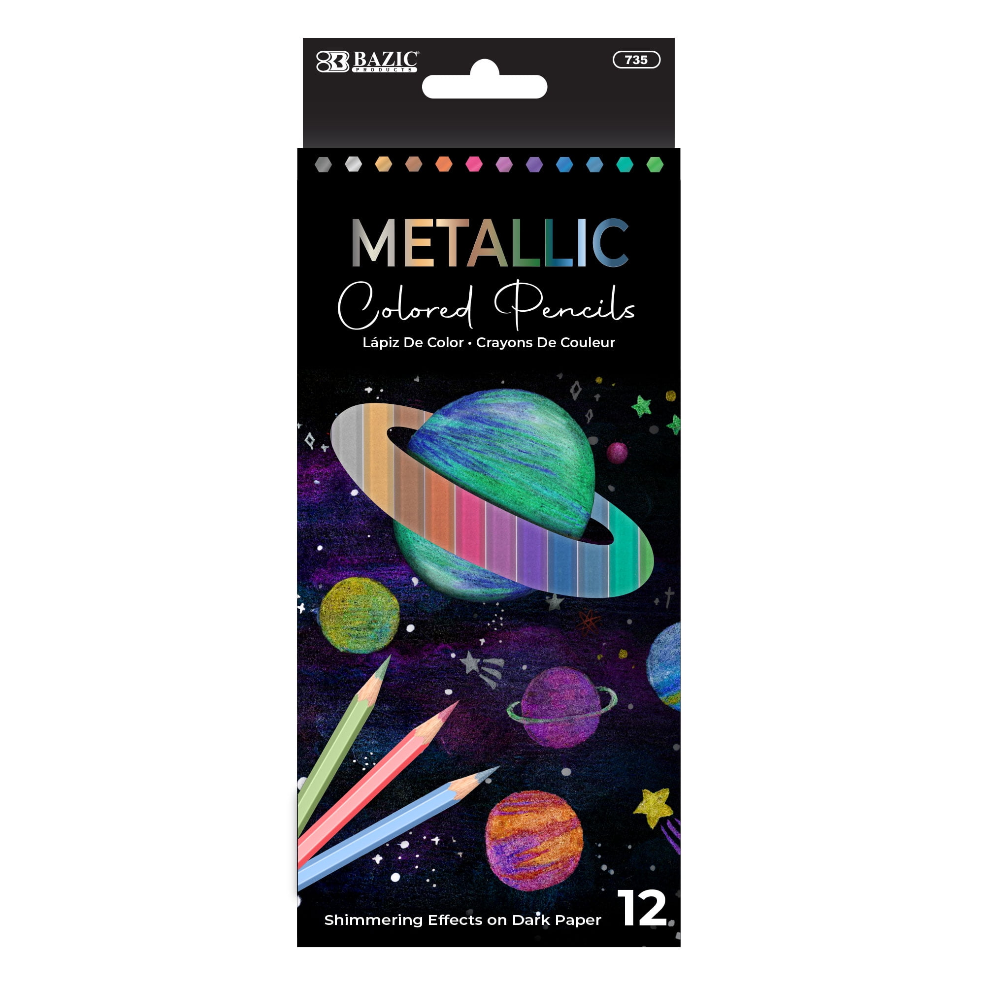 BAZIC Metallic Colored Pencils 12 Shimmering Shades Pre-Sharpened ...