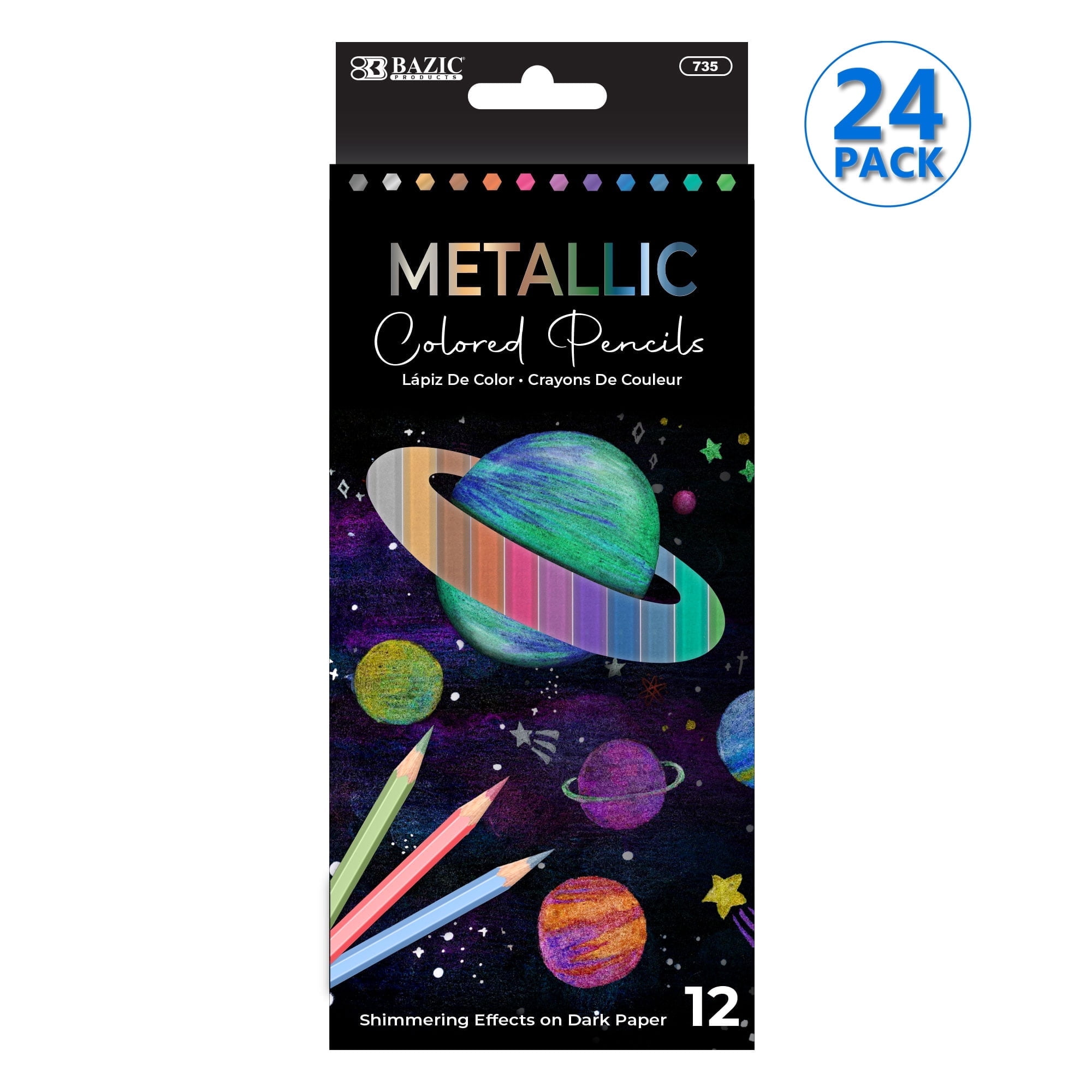 BAZIC Metallic Colored Pencils 12 Shimmering Shades Pre-Sharpened ...