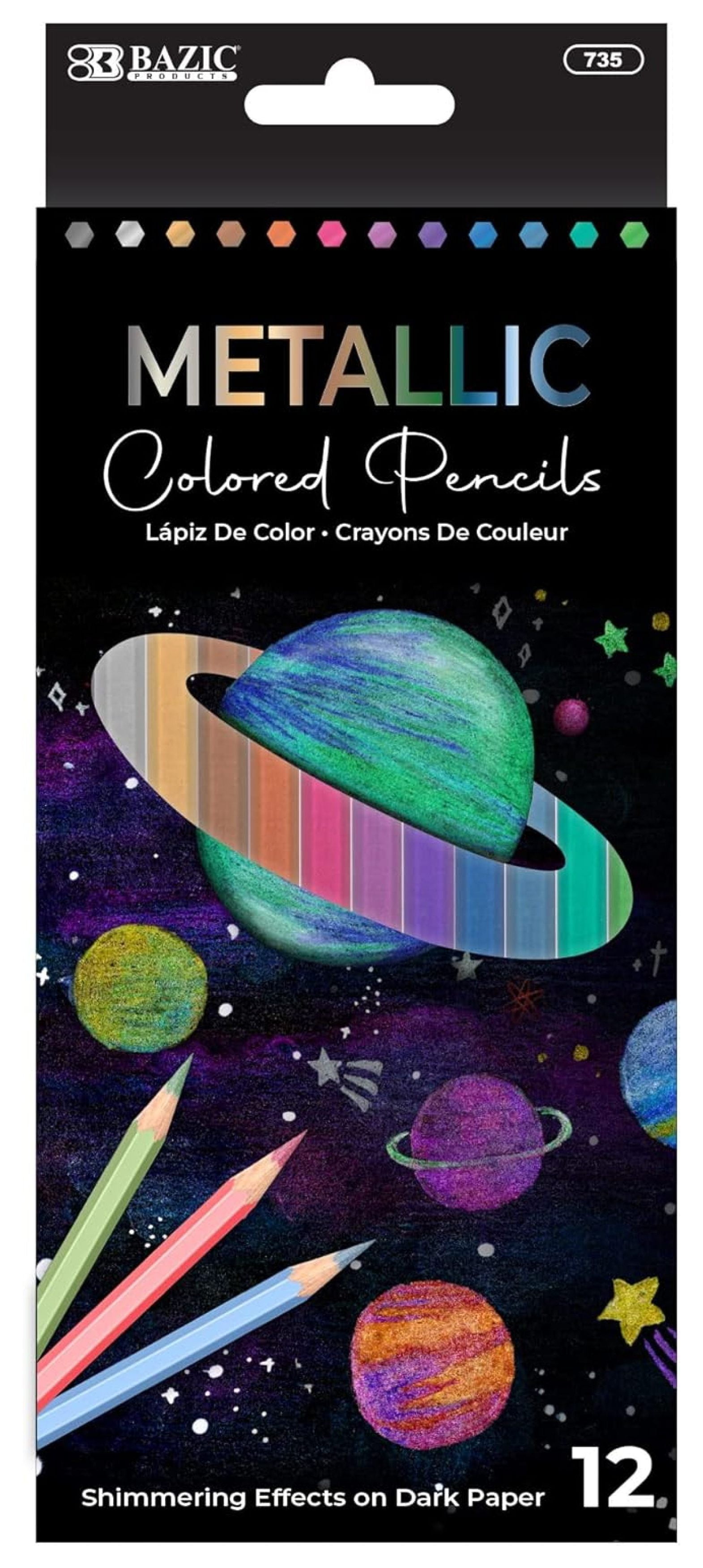 BAZIC Metallic Colored Pencils 12 Shimmering Shades Pre-Sharpened ...