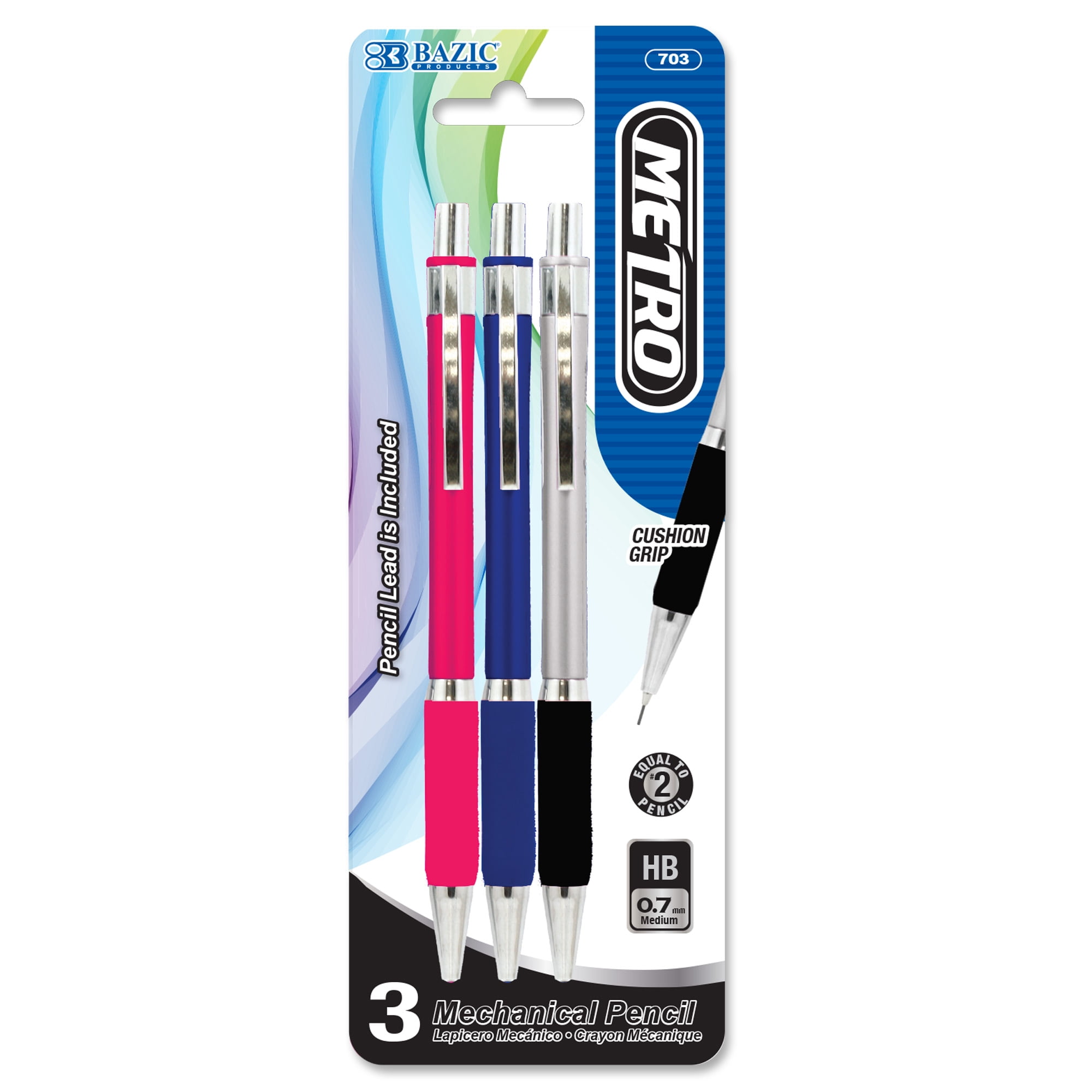 BAZIC Metro Mechanical Pencil 0.7mm Soft Grip, (3/Pack), 1-Pack ...