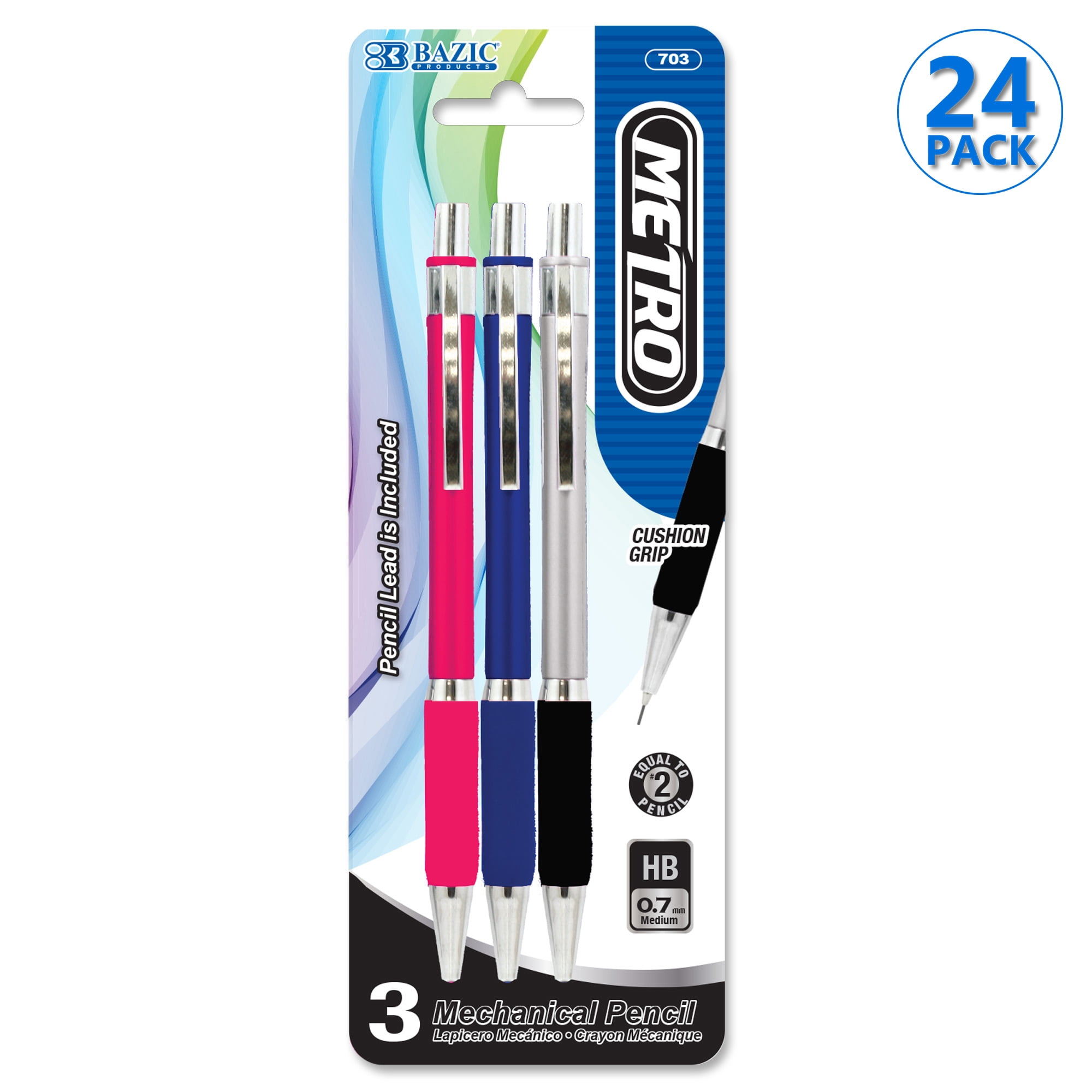 BAZIC Metro Mechanical Pencil 0.7mm Soft Grip, (3/Pack), 24-Pack ...