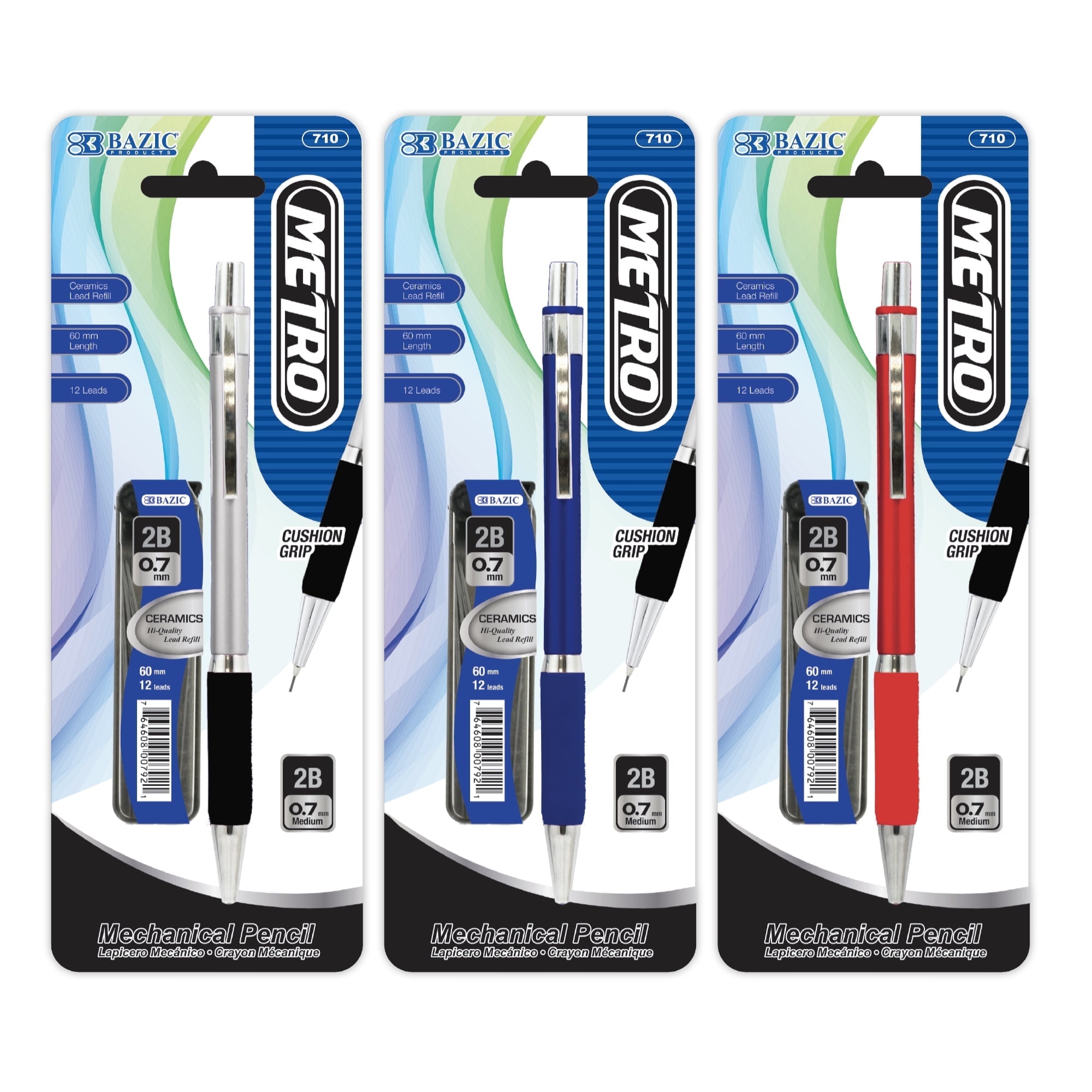 BAZIC Metro Mechanical Pencils 0.7mm w/ Ceramic Lead Refills, Colorful ...