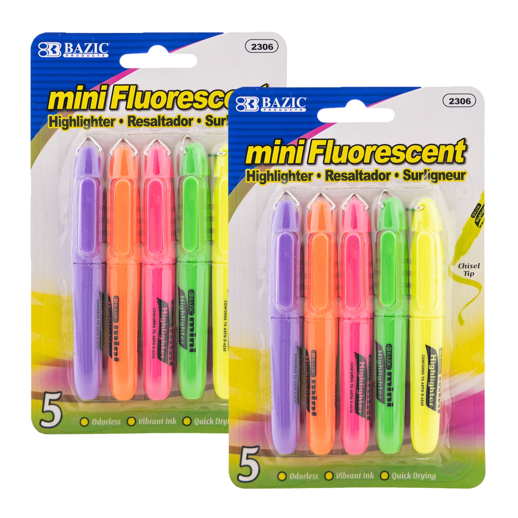 BAZIC Mini Highlighter Value Pack, Chisel Tip, Assorted Colors, 5 Count ...