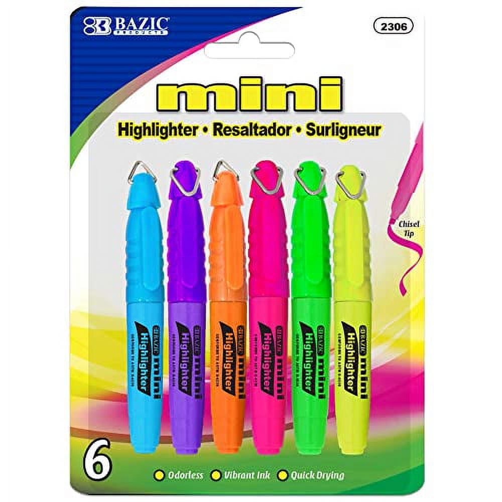 BAZIC Mini Highlighter Pen Assorted Color, Chisel Tip Broad Fine Line ...