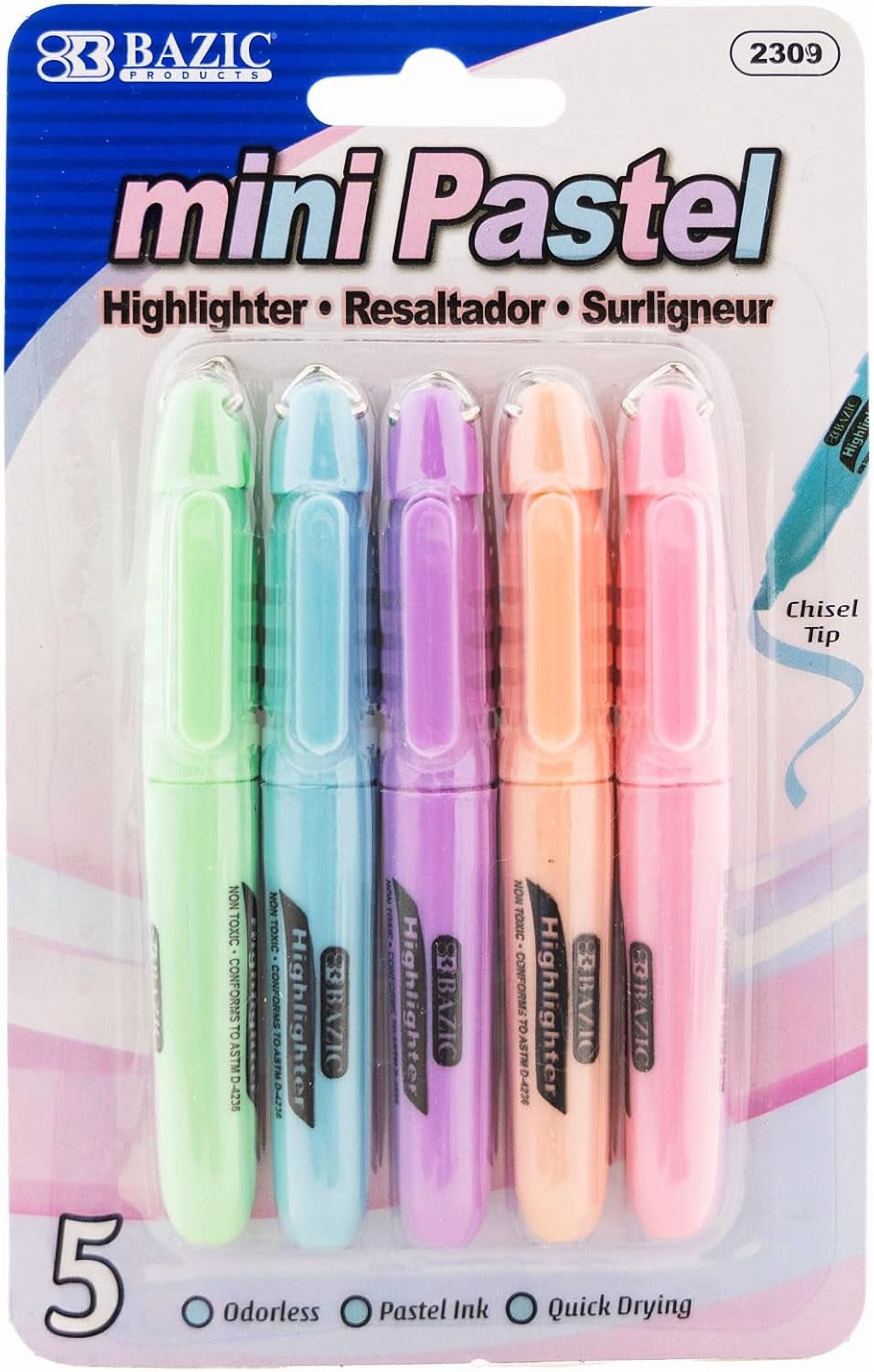 BAZIC Mini Highlighter Pen Pastel Color, Chisel Tip Broad Fine Line ...