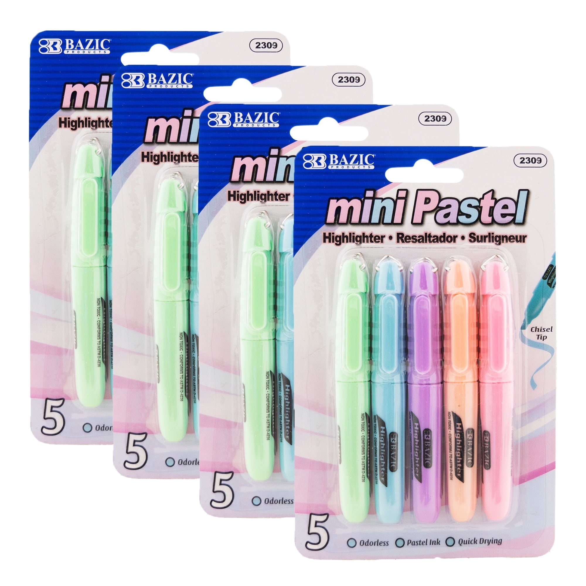 BAZIC Mini Highlighter Pen Pastel Color, Chisel Tip Broad Fine Line ...