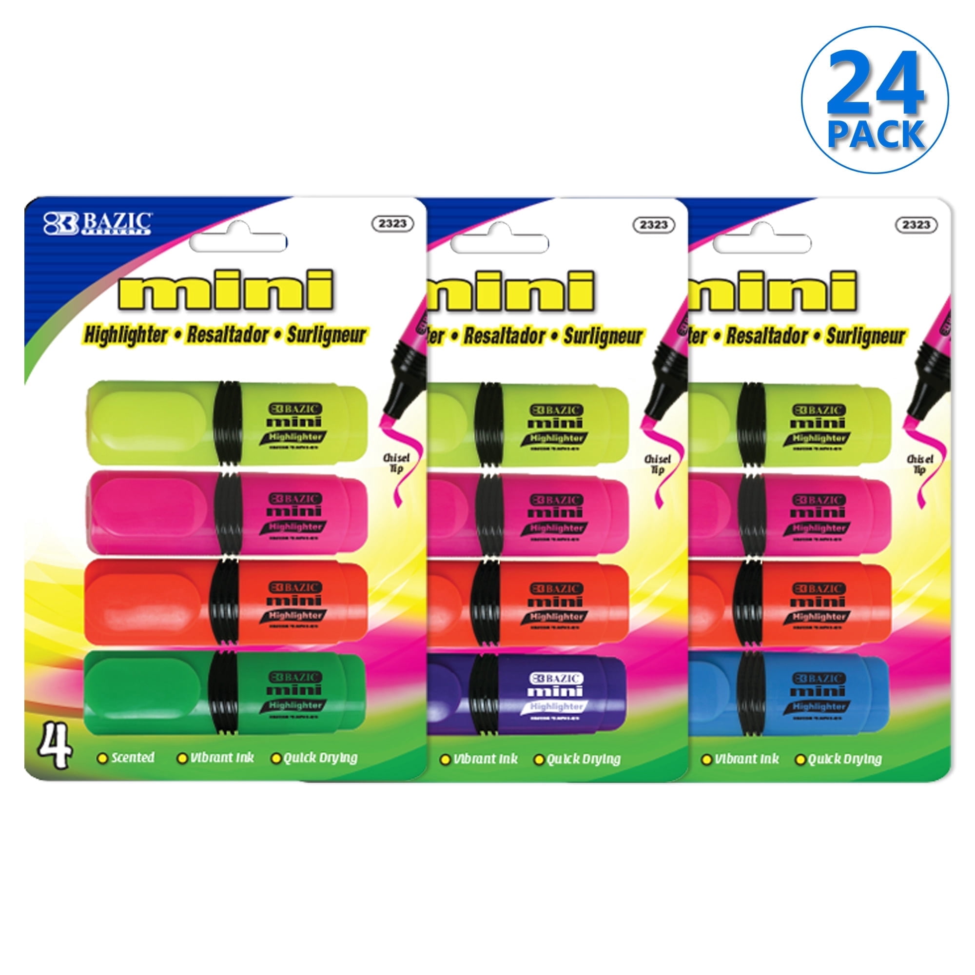BAZIC Mini Highlighter w/ Pocket Clip, Assorted Color Chisel Tip Marker ...
