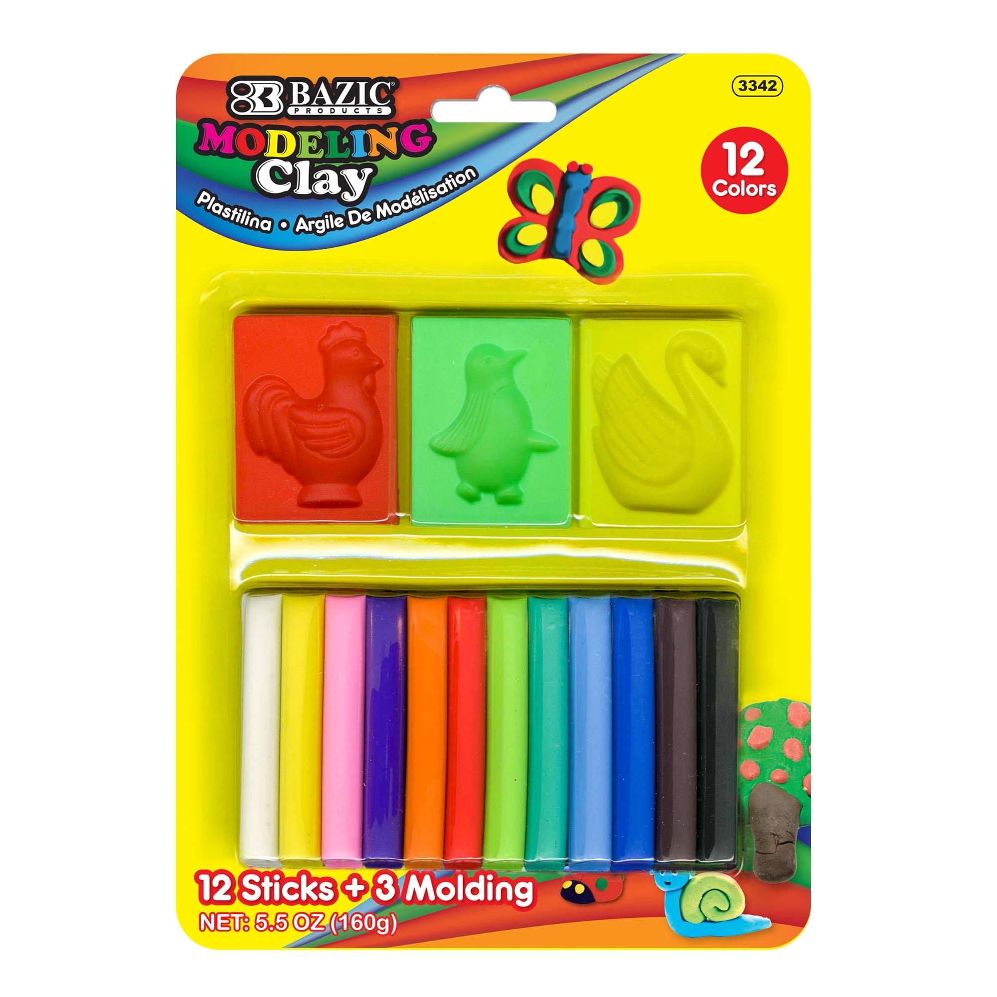BAZIC Modeling Clay 12 Color, 120g (5.64 oz) & 3 Moldings, Non Toxic ...