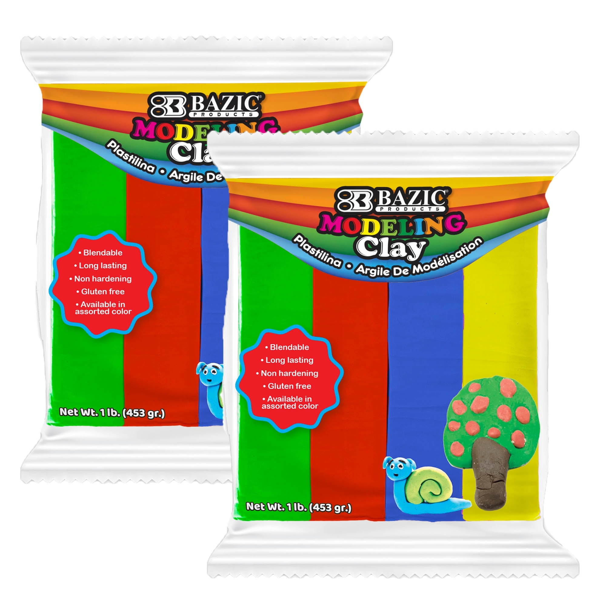 BAZIC Modeling Clay 4 Primary Color 1 LB, Non Toxic Dough for Crafting ...