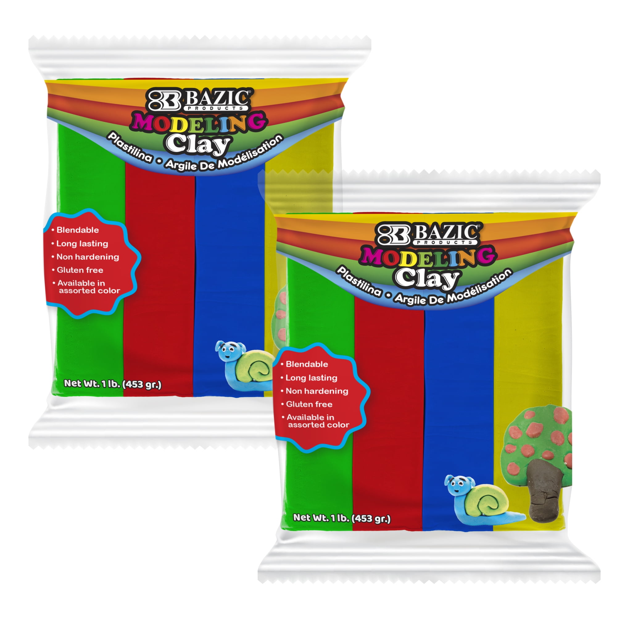 BAZIC Modeling Clay 4 Primary Color 1 LB, Non Toxic Dough for Crafting ...