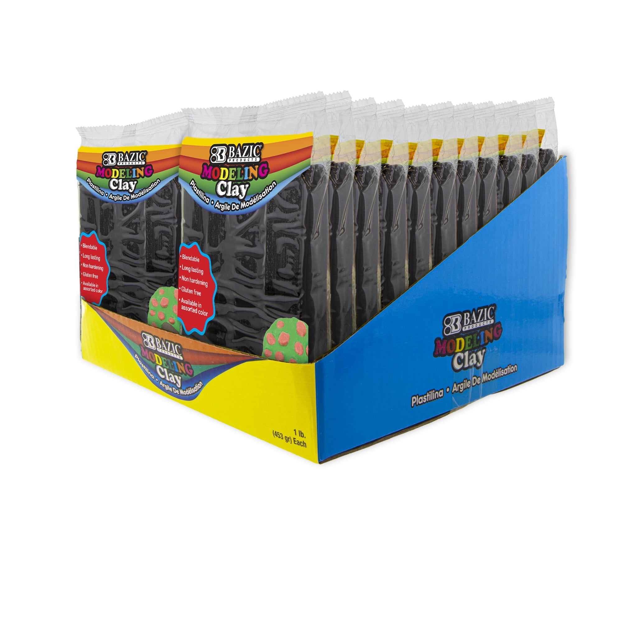 BAZIC Modeling Clay Black Color 1LB, Non Toxic, Bulk for Classroom, 24 ...