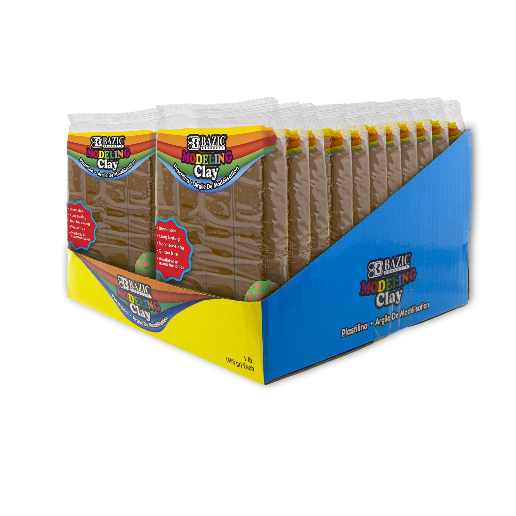 BAZIC Modeling Clay Brown Color 1LB, Non Toxic, Bulk for Classroom, 24 ...