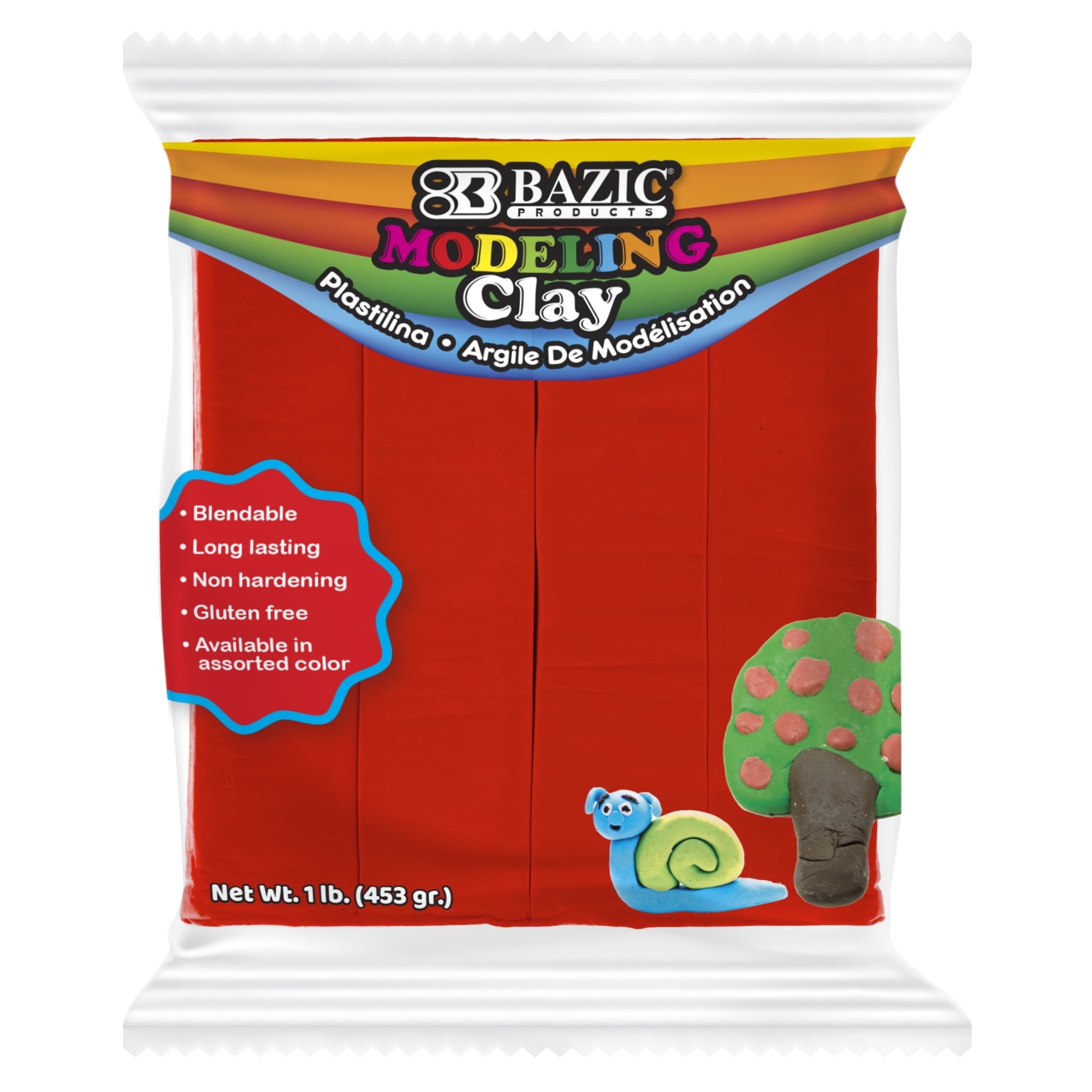 BAZIC Modeling Clay Red Color 1LB, Non Toxic, Bulk for Classroom, 1 ...
