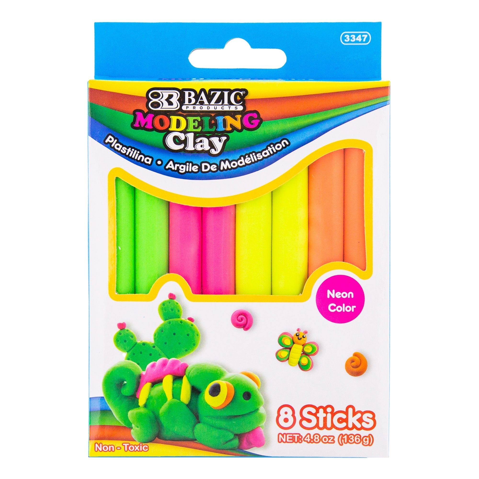 BAZIC Modeling Clay Sticks 4.8 Oz, 4 Fluorescent Colors, Non-Toxic, 72 ...