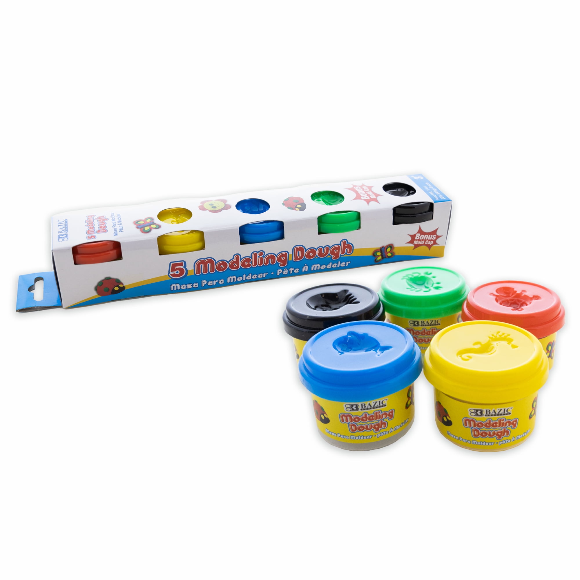 BAZIC Modeling Dough 1 Oz, 5 Primary Colors, Non Toxic with Mold Caps ...