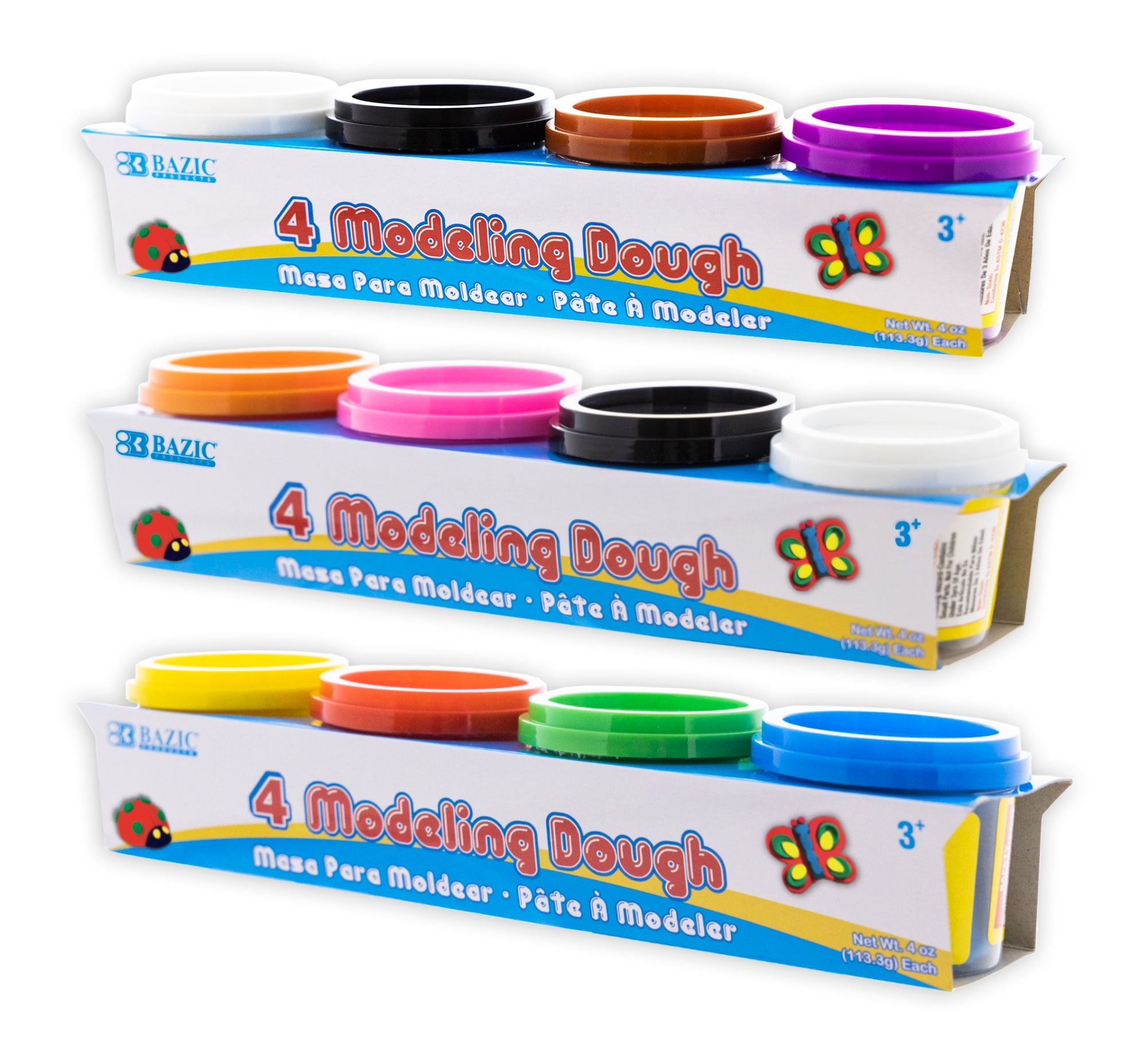 BAZIC Modeling Dough 4 Oz, Assorted Primary Colors, Non Toxic, 24-Pack ...