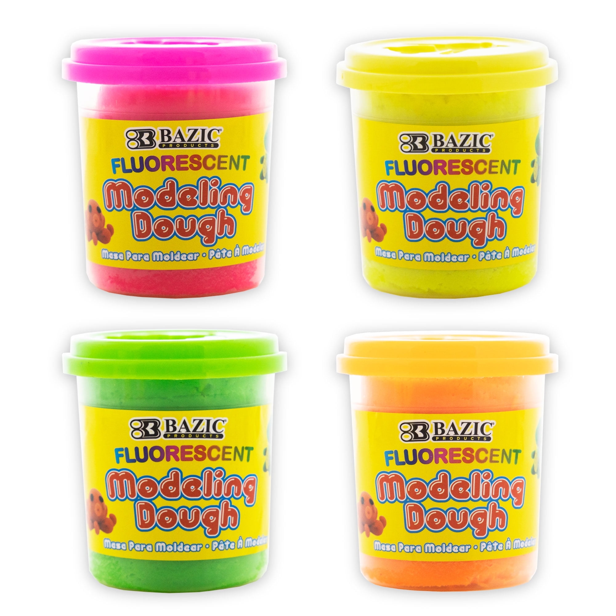 BAZIC Modeling Dough 7.76 Oz, 4 Fluorescent Colors, Non Toxic w/ Mold ...