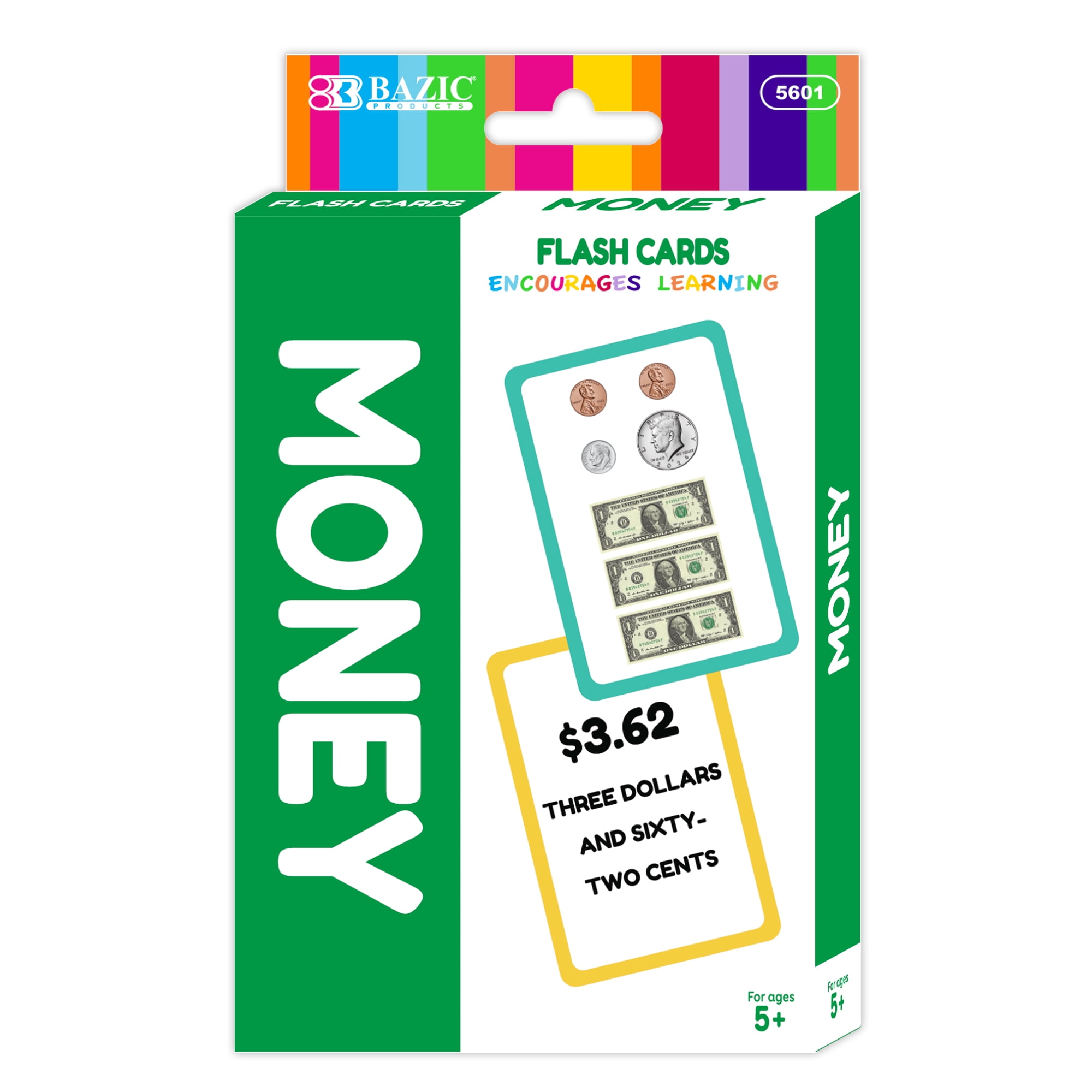 BAZIC Money Flash Cards Learn to Count Money, Recognize Bills and Coins ...