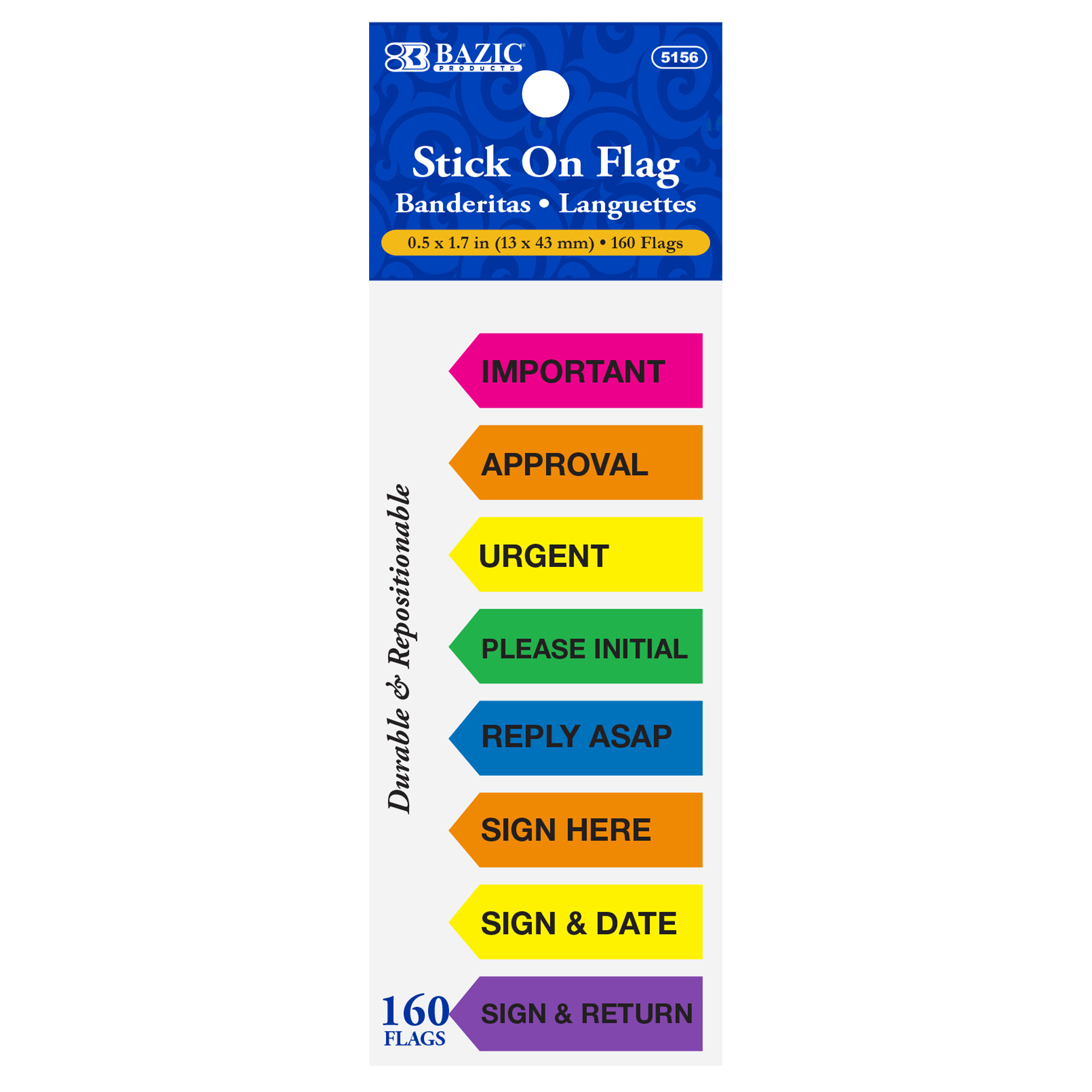 BAZIC Neon Page Markers 0.5x1.7 Arrow Flag Tabs, (250 Flags/Pack), 1 ...