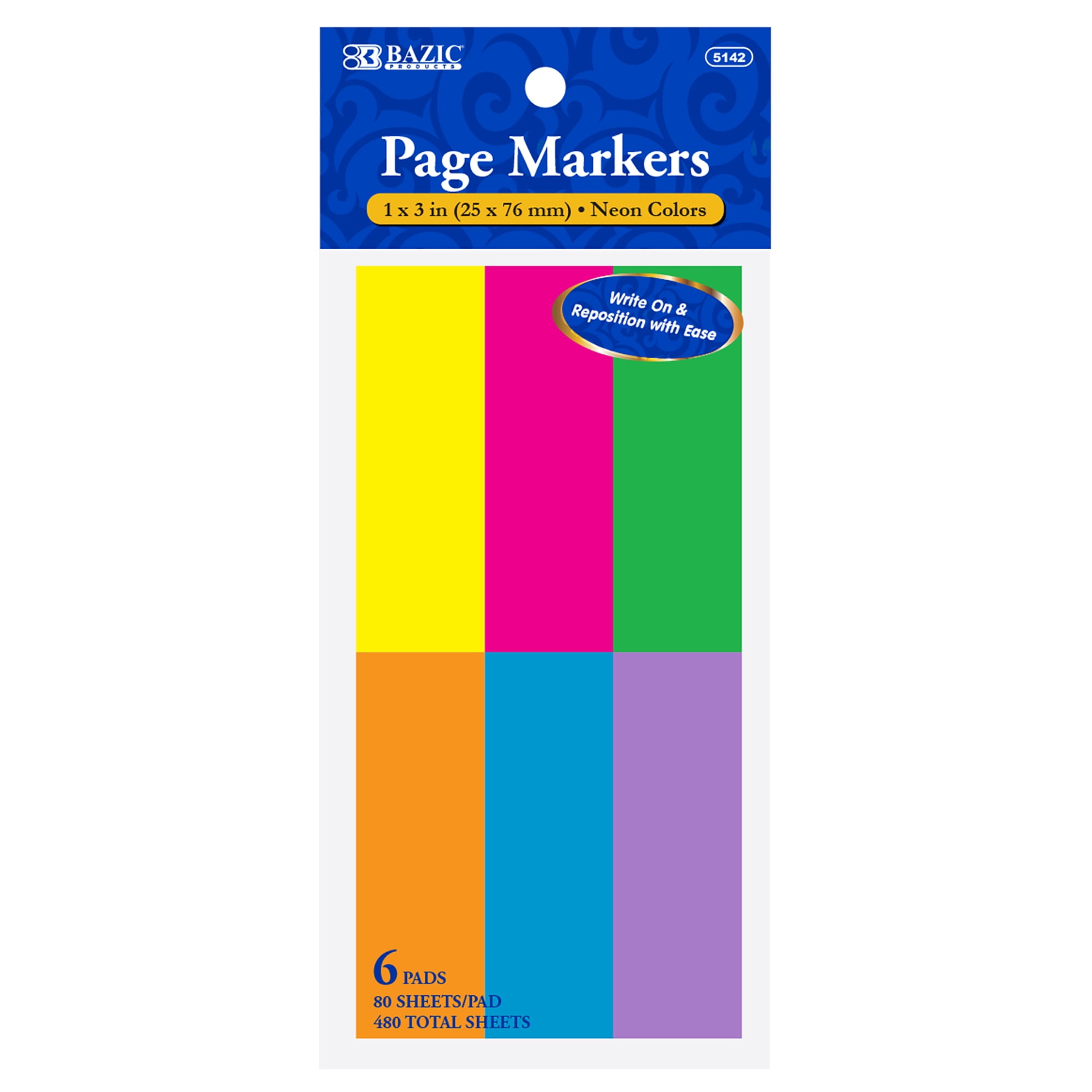 BAZIC Neon Page Markers 1x3 Colored Index Tabs, (480 Sheets/Pack), 1 ...