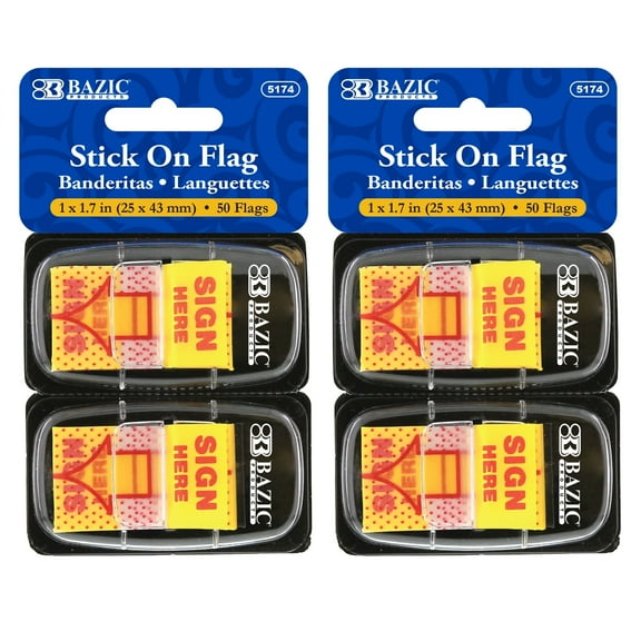 Post-it® Sign Here Sticky Notes, Yellow, 1 in. Wide, 50/Dispenser, Page ...