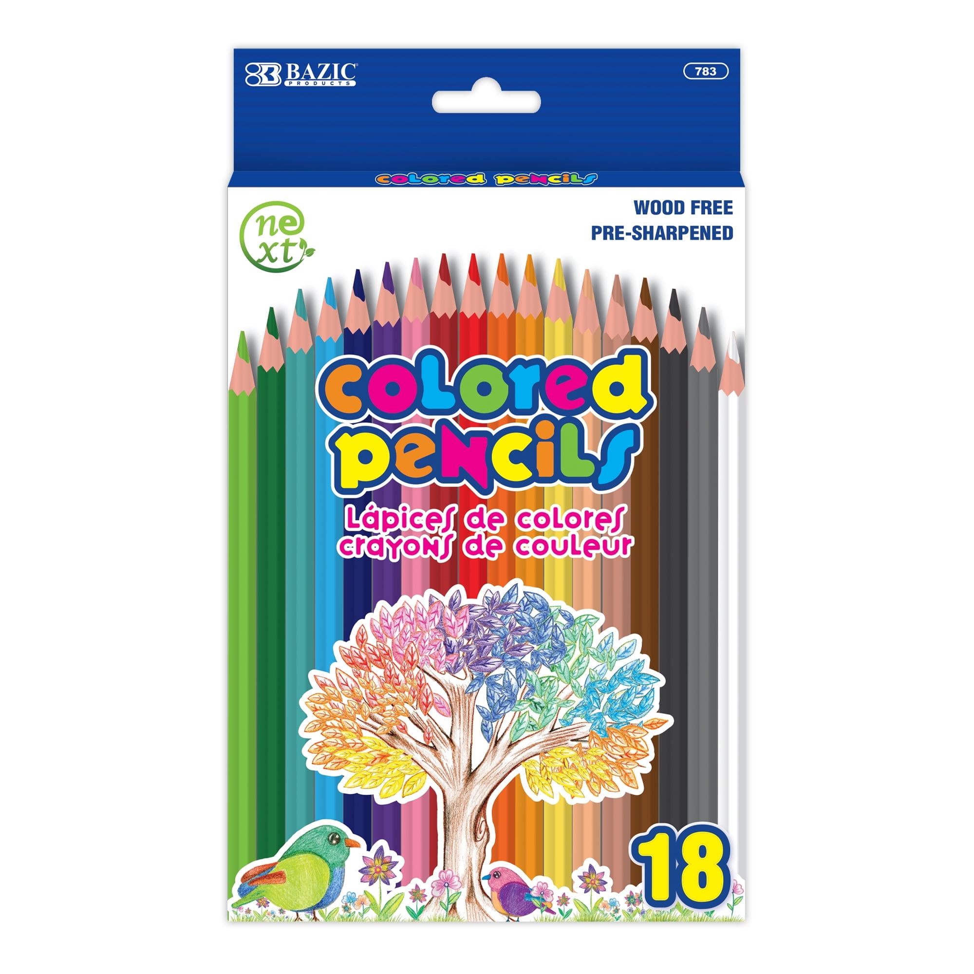 BAZIC Next Colored Pencils, 18 Assorted Colors, Pre-Sharpened Wood Free ...