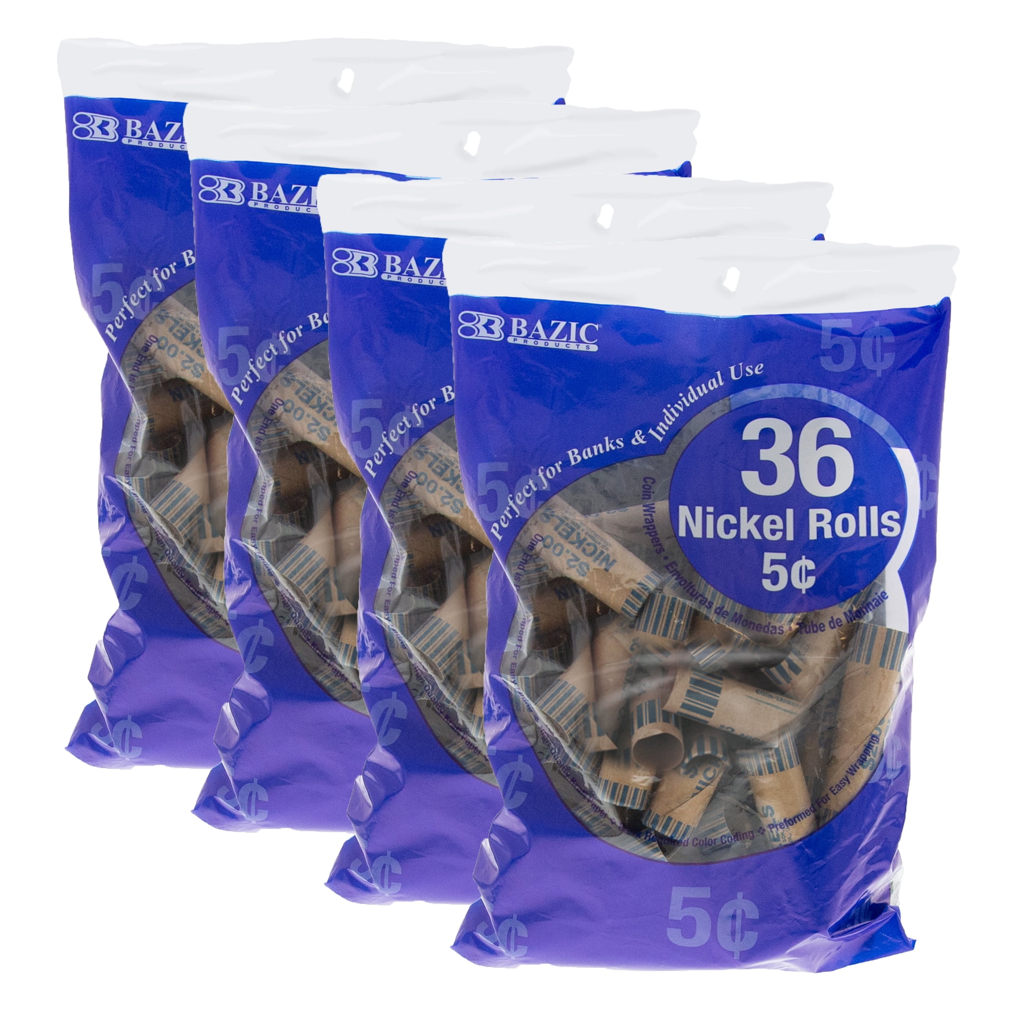 BAZIC Nickel Coin Wrappers Rolls, Made in USA Coins Tubes (36/Pack), 4 ...