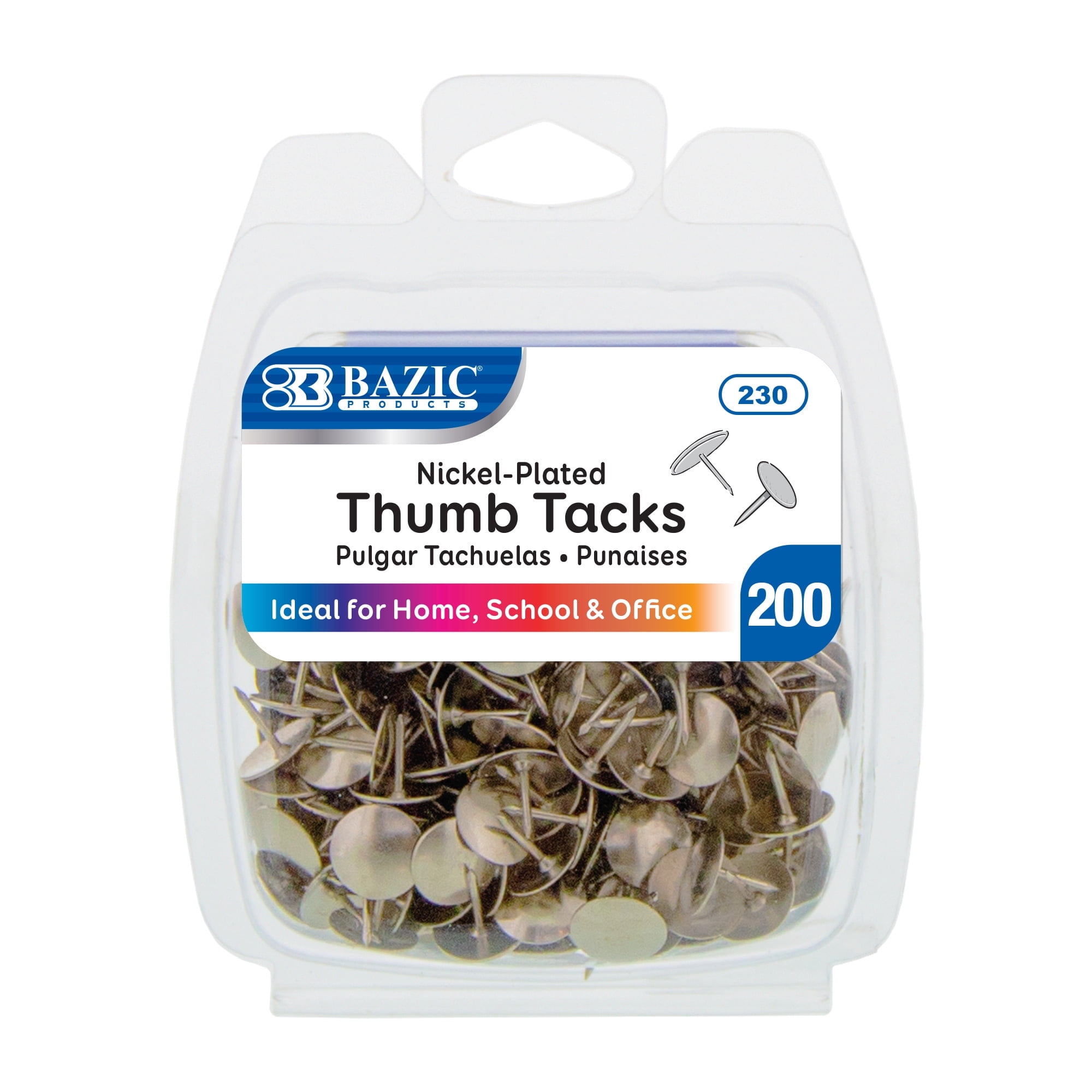 BAZIC Nickel Silver Thumb Tack 200 Pack, Sharp Durable Metal, 3/8 Inch ...