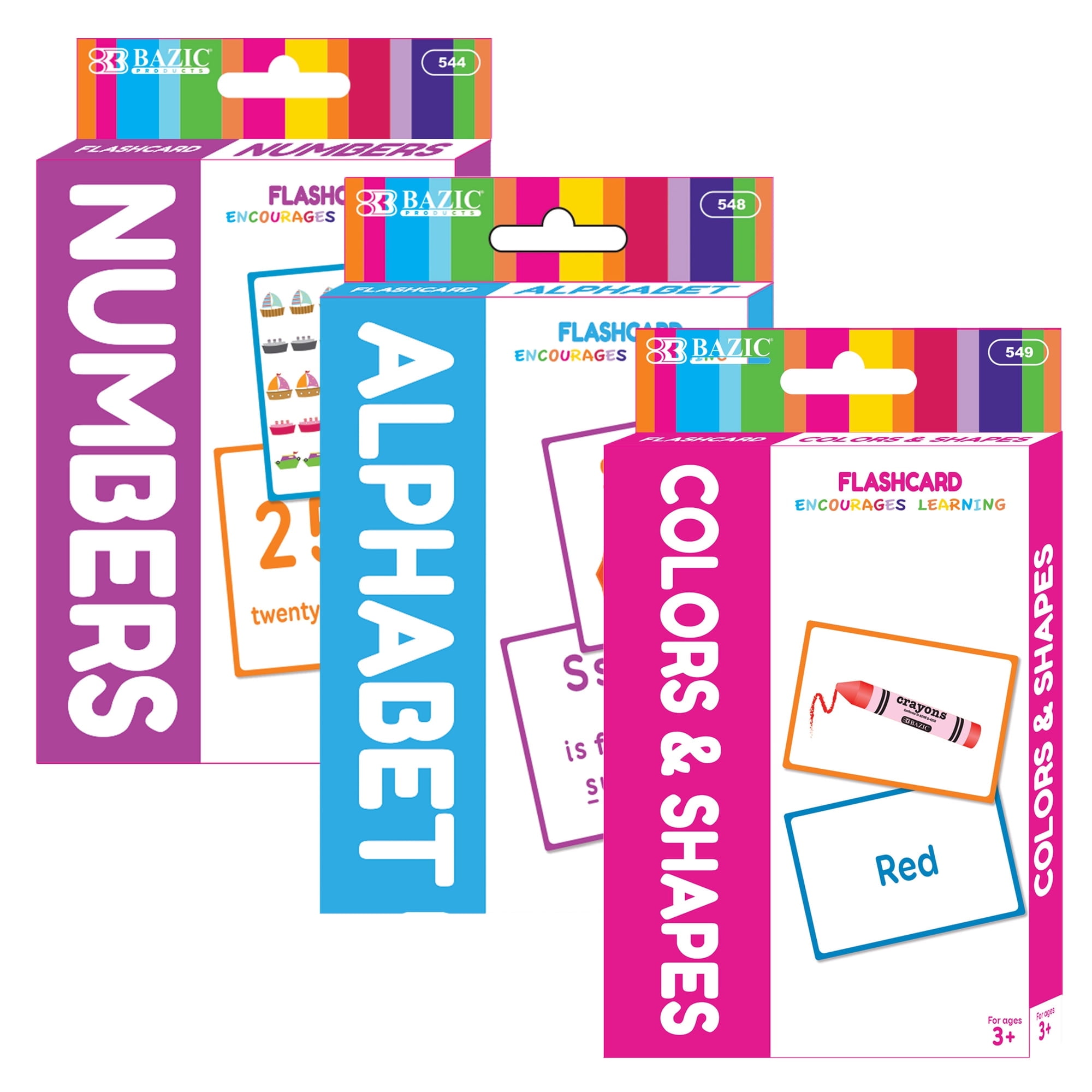 BAZIC Flash Cards Set for Preschoolers, Toddlers: Numbers, Alphabet ...