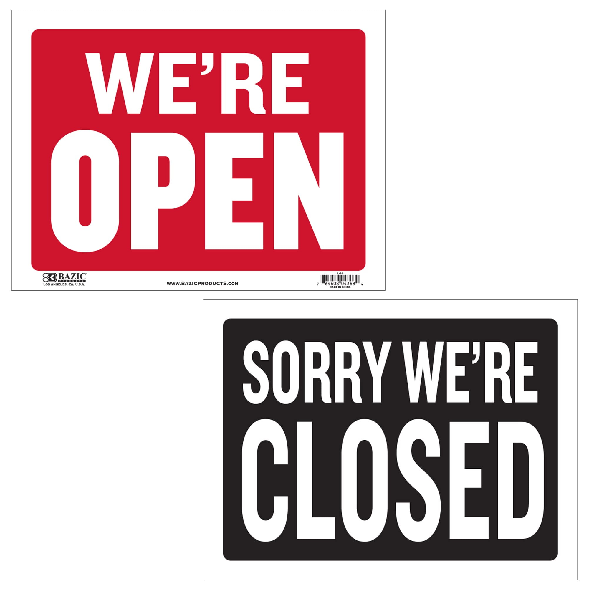 BAZIC 12" X 16" Open & Closed Sign, Double Sides Plastic Signs Vinyl ...