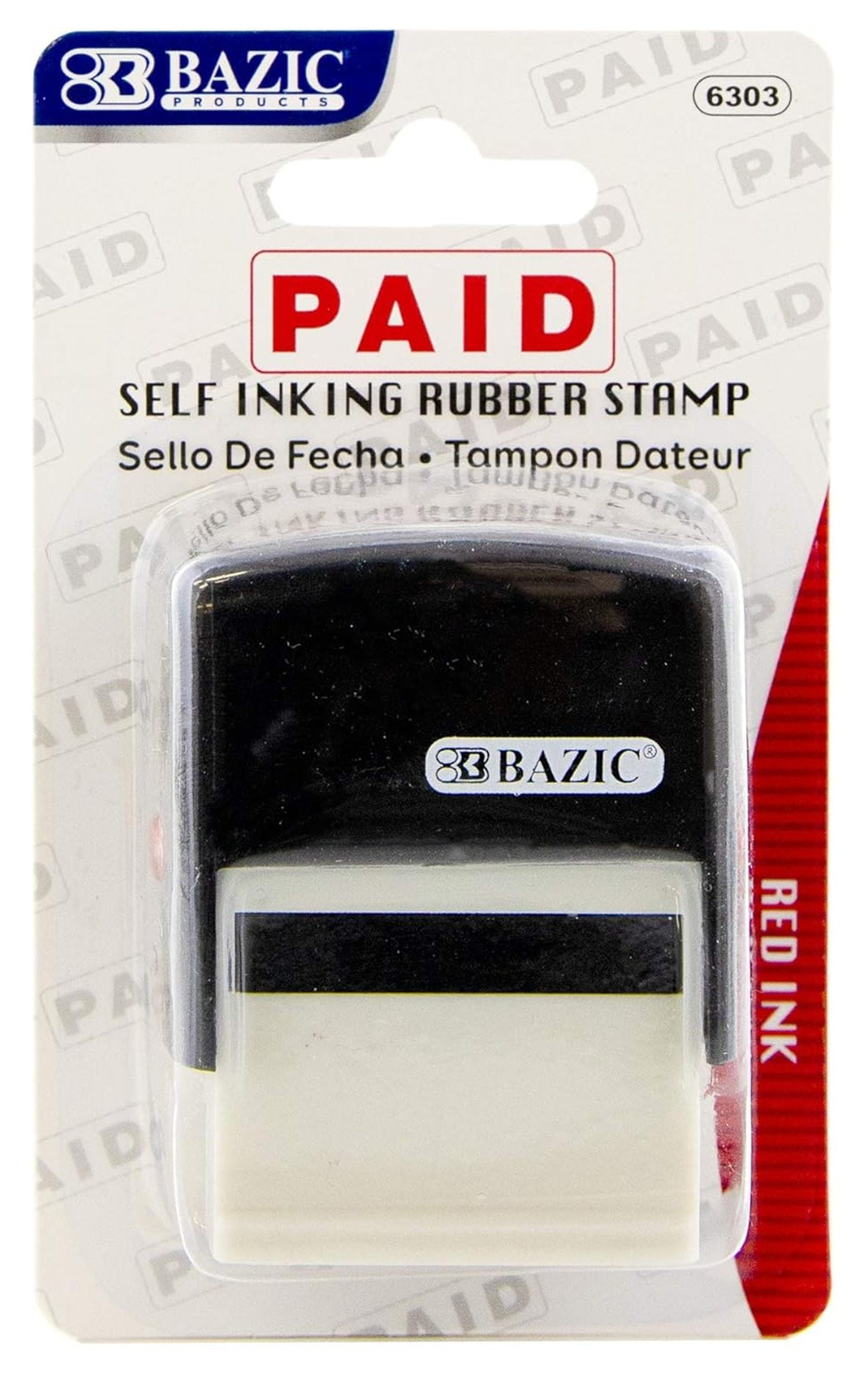 BAZIC Paid Self Inking Rubber Stamp (Red ), Stamp Impression Size 1.41 ...