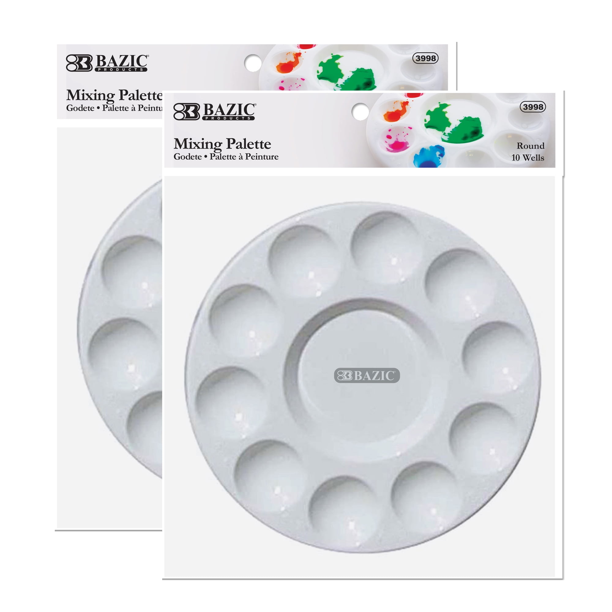 BAZIC Paint Palette 10 Mixing Round Tray, Plastic Paint Pallets, 2-Pack ...