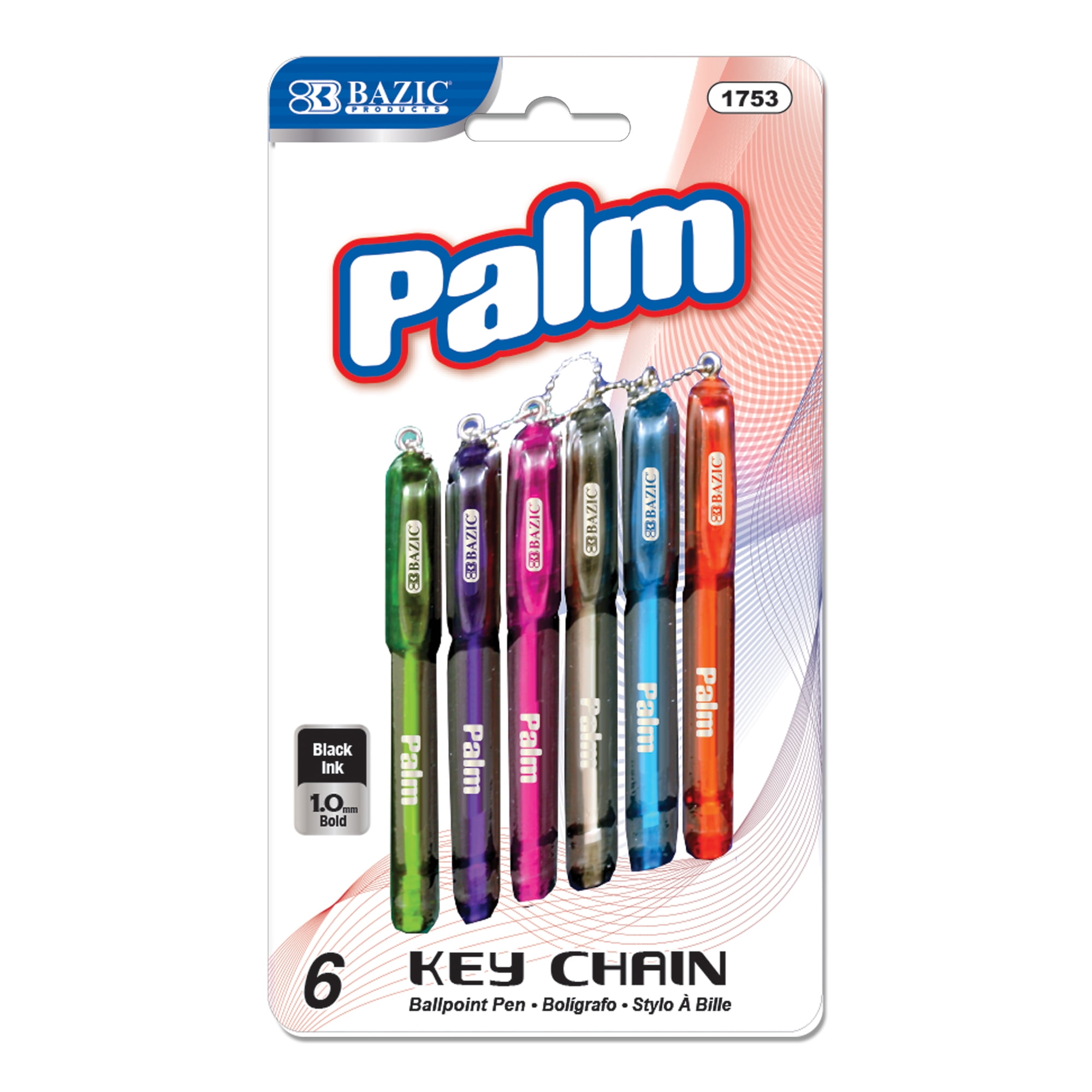 BAZIC Palm Mini Ballpoint Pen w/Key Ring, Black Ink 1.0mm (5/Pack), 1 ...
