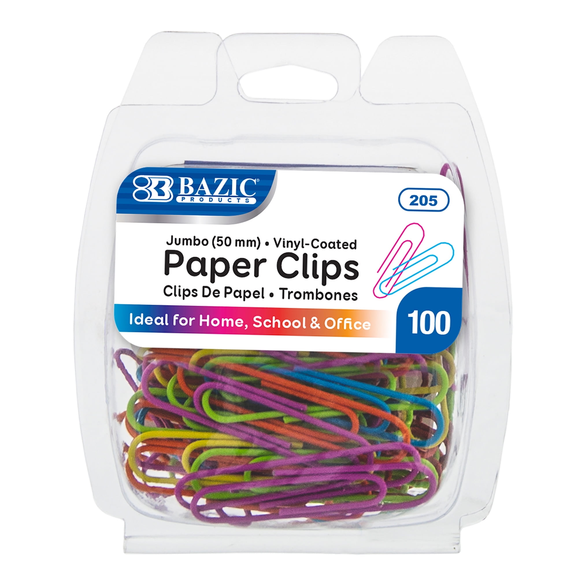 BAZIC Paper Clips 50mm Jumbo Large Size, Colorful Vinyl-Coated ...