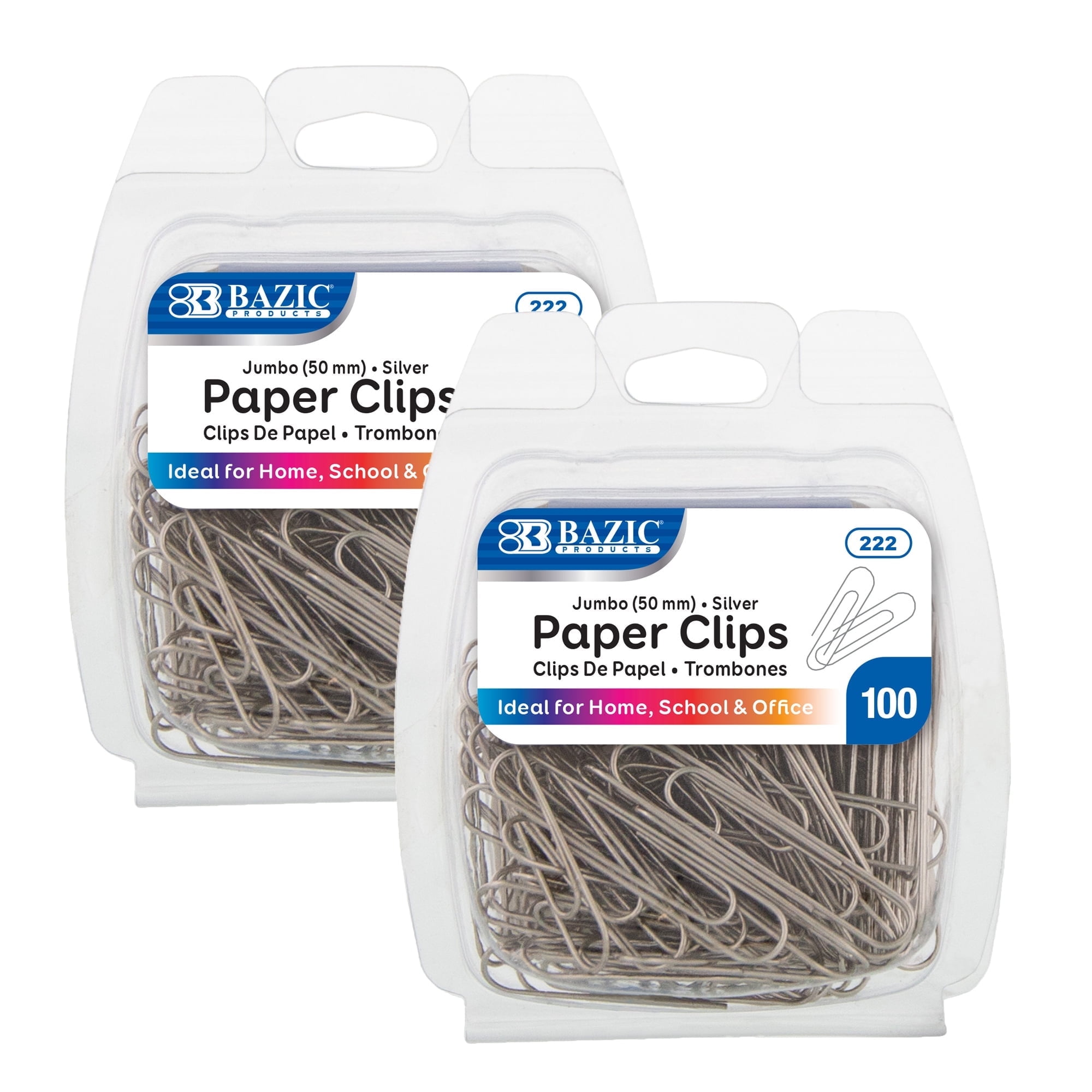 BAZIC Paper Clips Jumbo 50mm, Silver Color Paper Clip (100/Pack), 2 ...