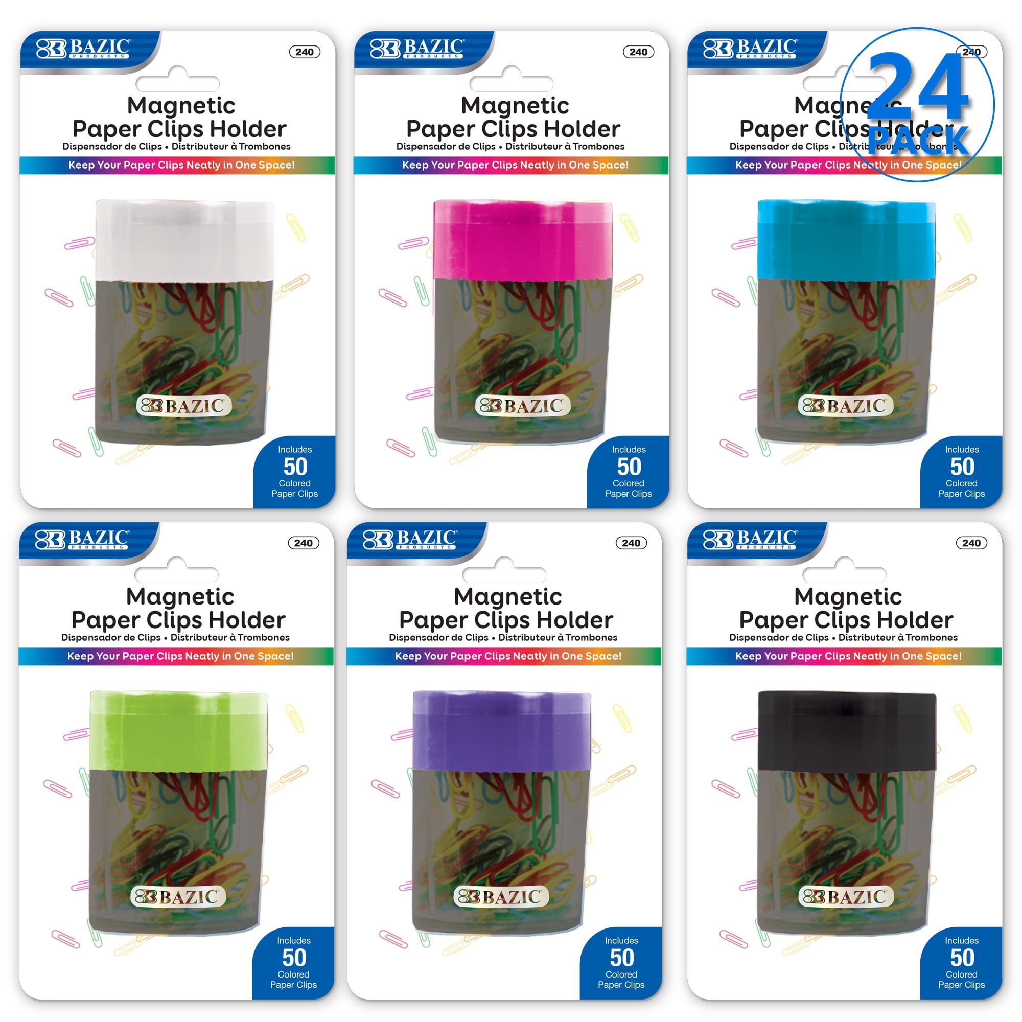 BAZIC Paper Clips & Magnet Holder, Small Clip 28 mm (50/Pack), 24-Packs ...