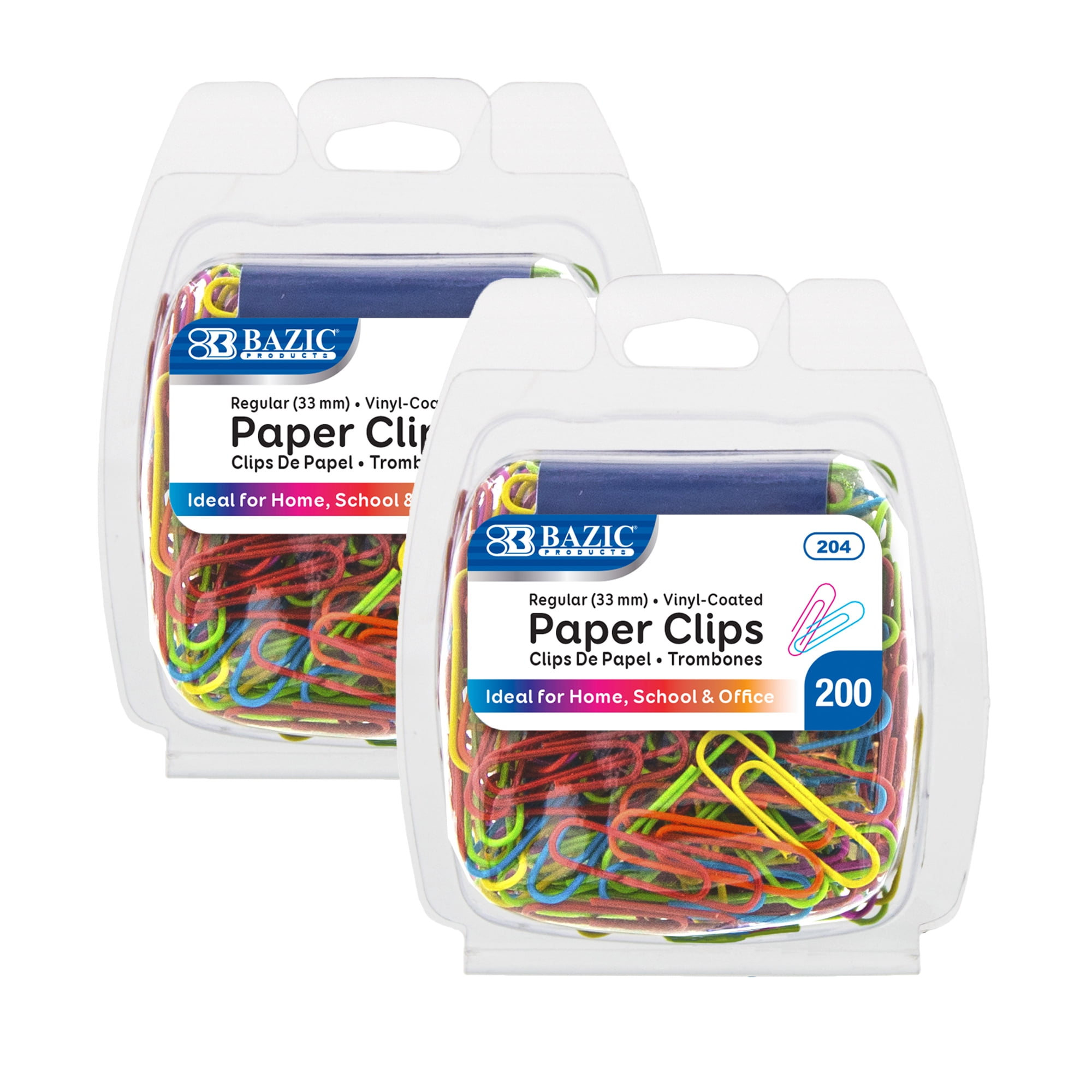 BAZIC Paper Clips Regular 33mm, Color Coated Paper Clip (200/Pack), 2 ...