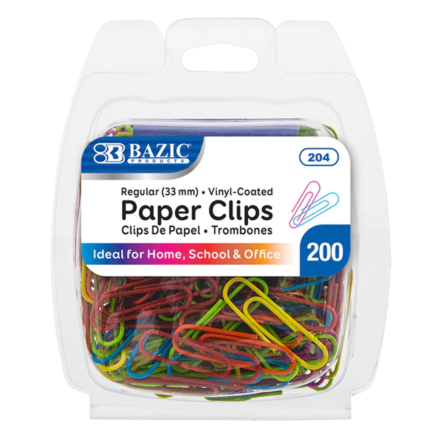 BAZIC Paper Clips Regular 33mm, Small Color Paper Clip (200/Pack), 1 ...