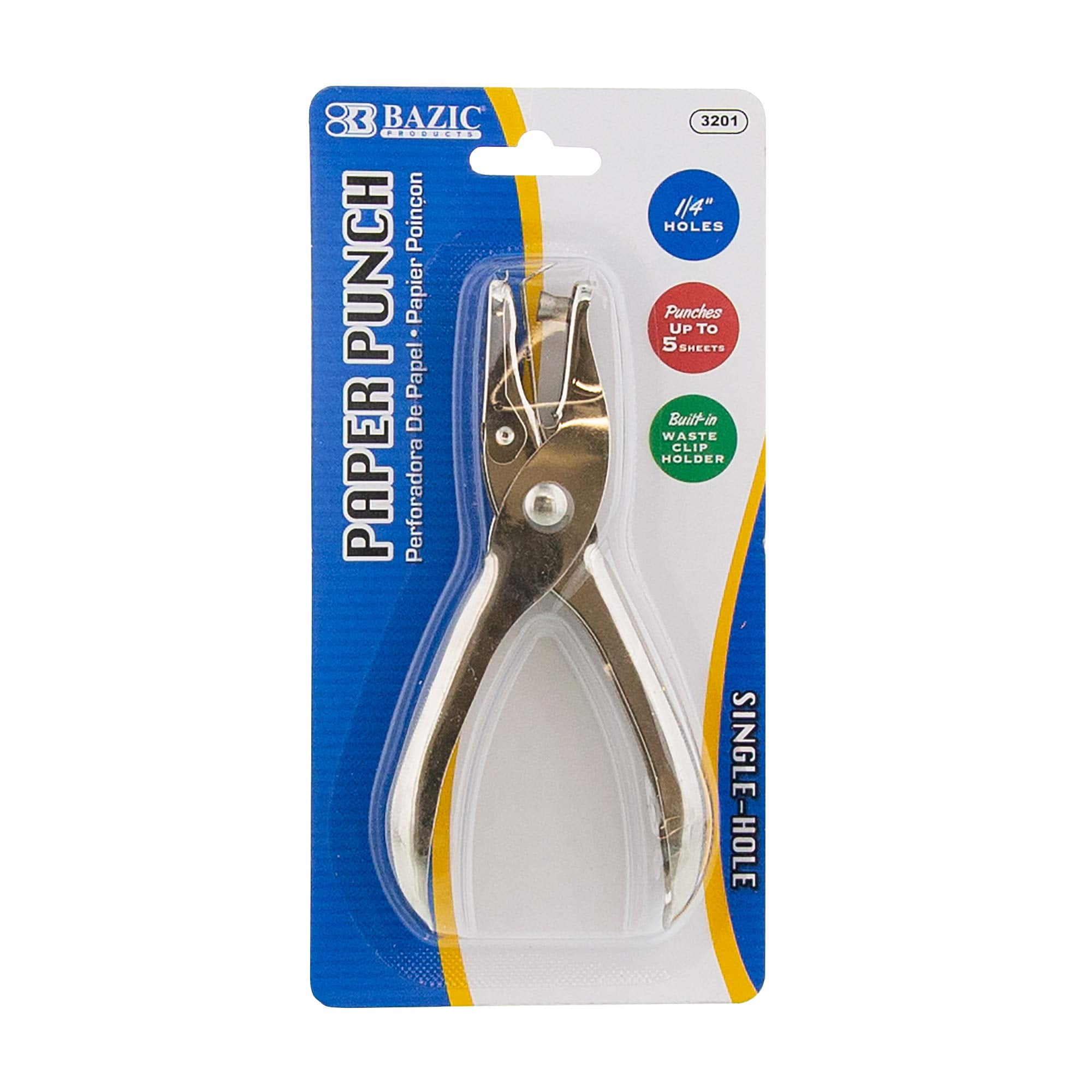 BAZIC Paper Punch 3 Hole 1/4" w/ Chip Tray Holder Paper Puncher, 24 ...