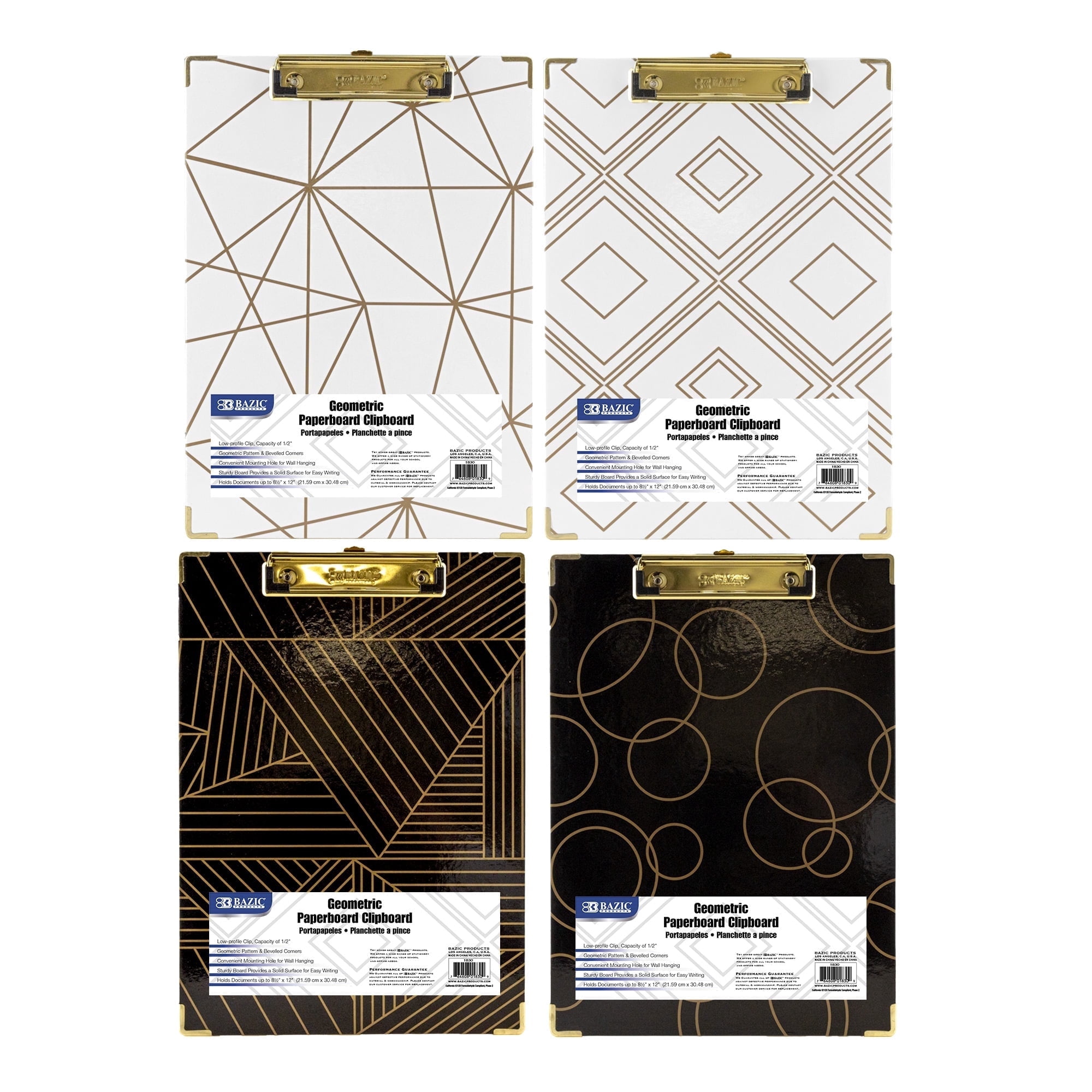 BAZIC Paperboard Clipboard Standard Size Geometric Gold Low Profile ...