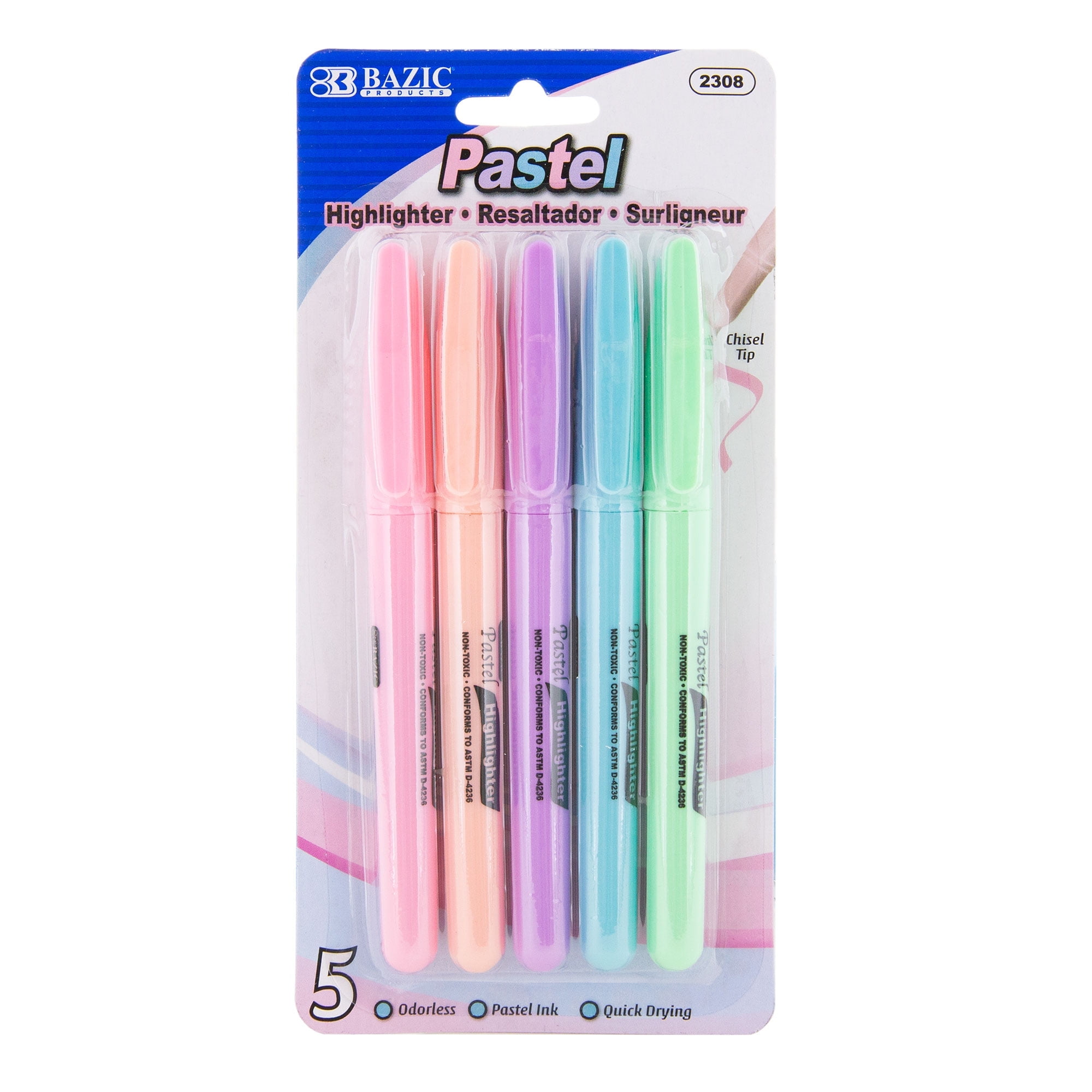 BAZIC Pastel Highlighter Assorted Color Pen Style, Chisel Tip Broad ...