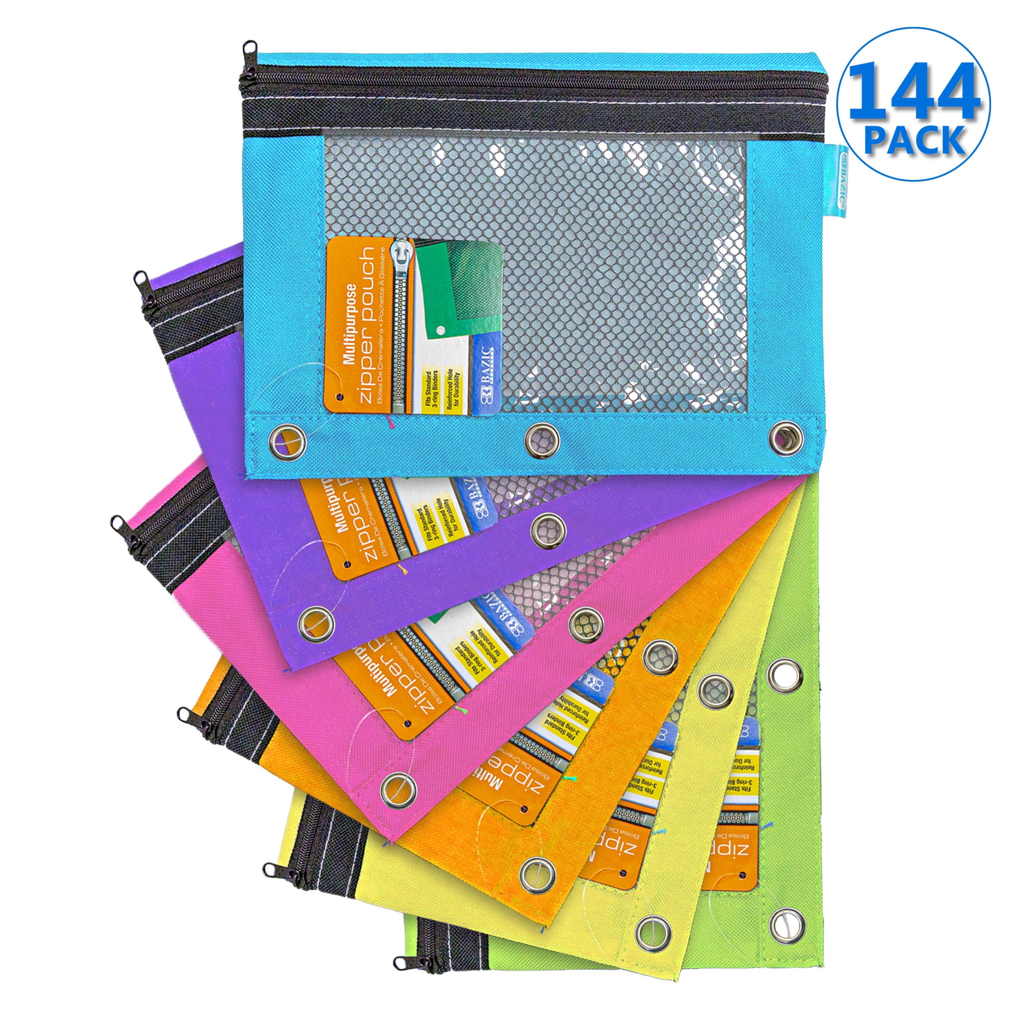 BAZIC Pencil Pouch 3 Ring Binder Pouch w/ Rivet Enforced Rings Holes ...