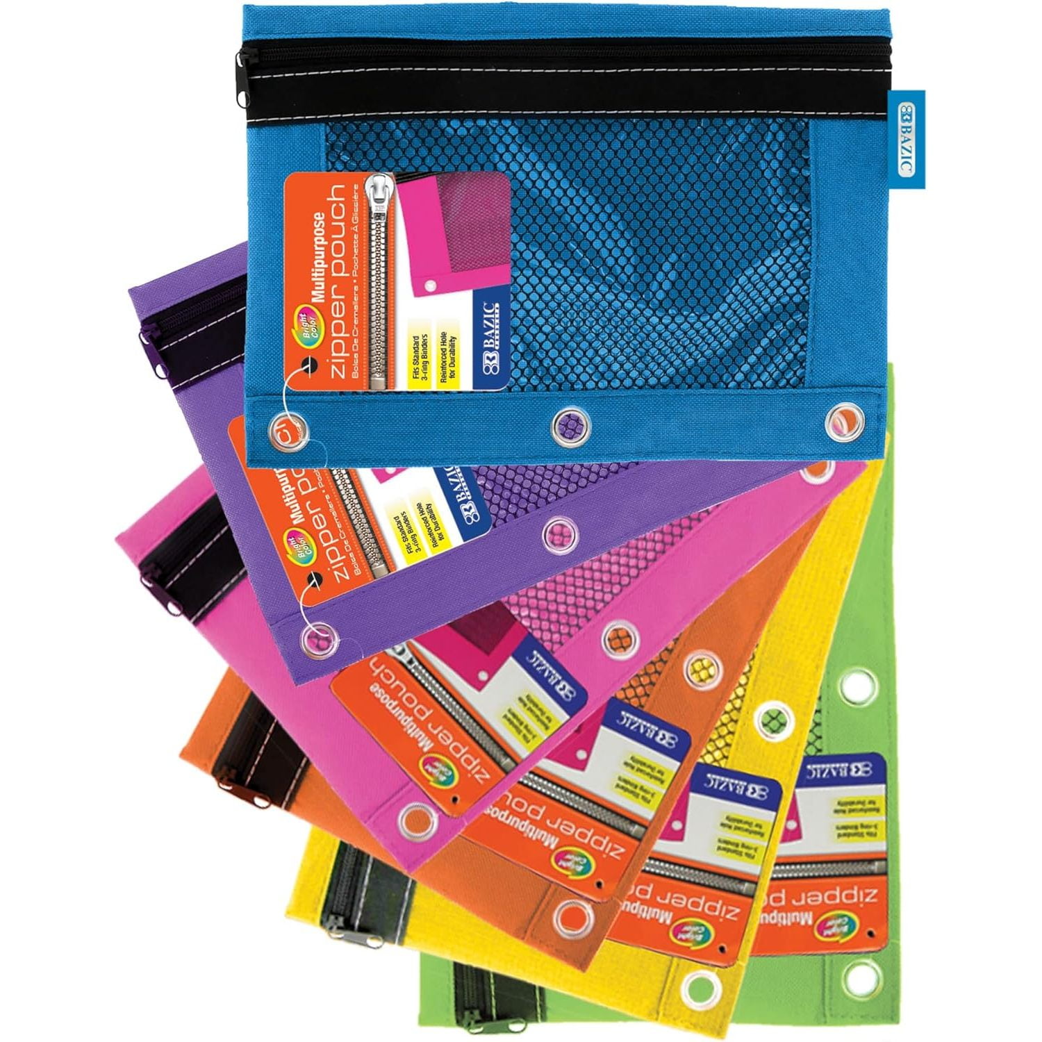 BAZIC Pencil Pouch 3 Ring Binder Pouch w/Rivet Enforced Rings Holes ...