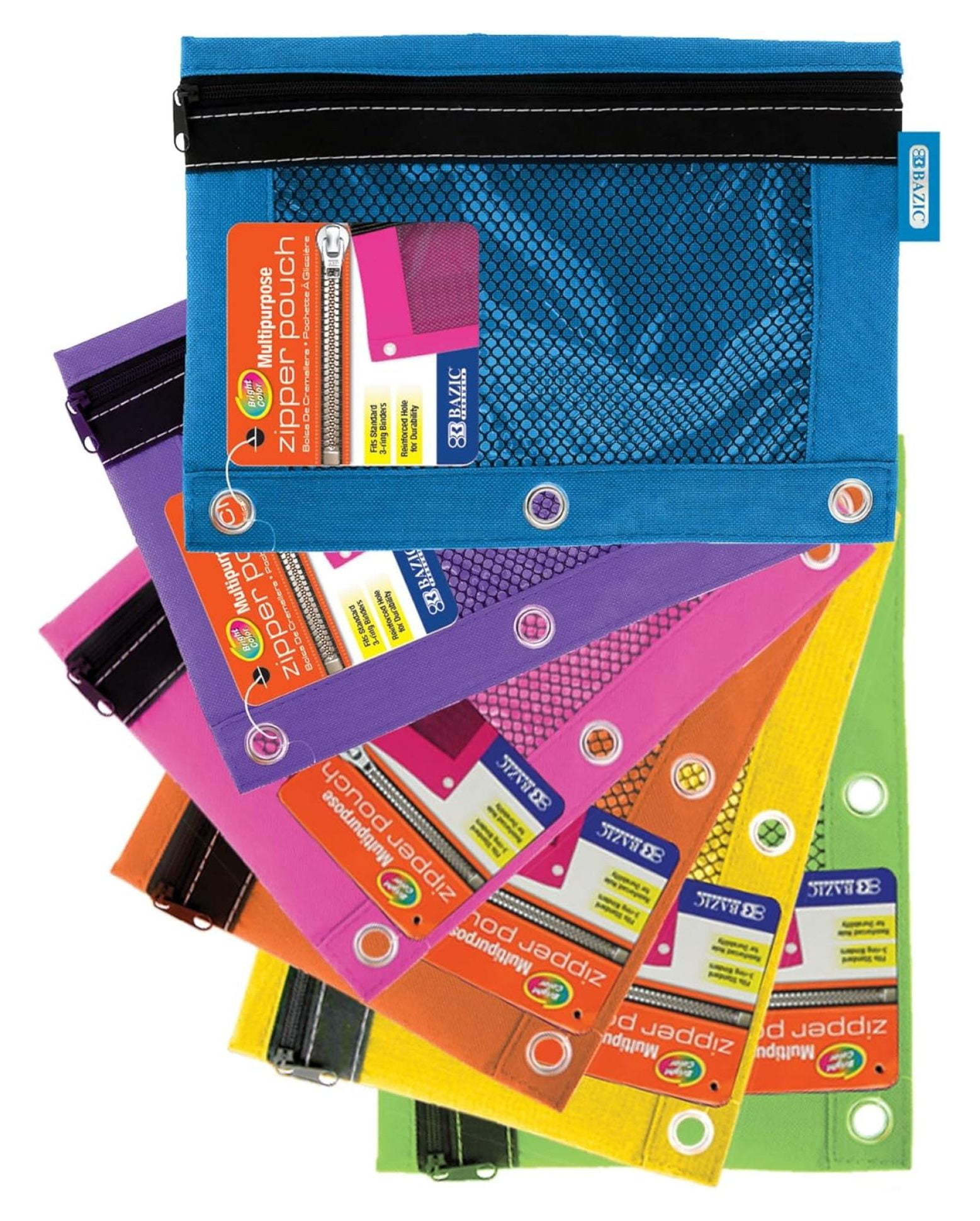 BAZIC Pencil Pouch 3 Ring Binder Pouch w/Rivet Enforced Rings Holes ...